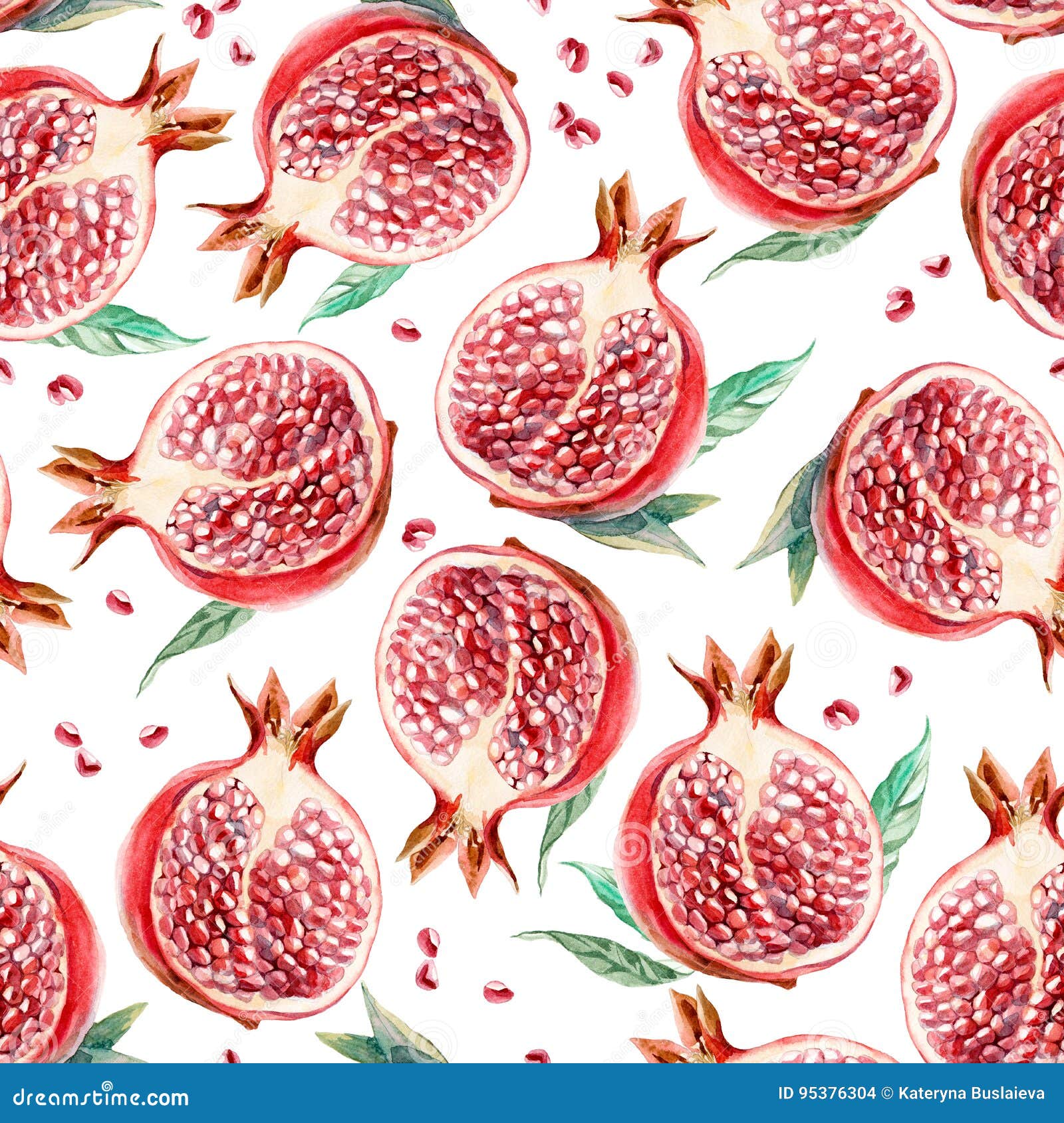 Watercolor Pattern of Slice Garnet on White Background Stock ...