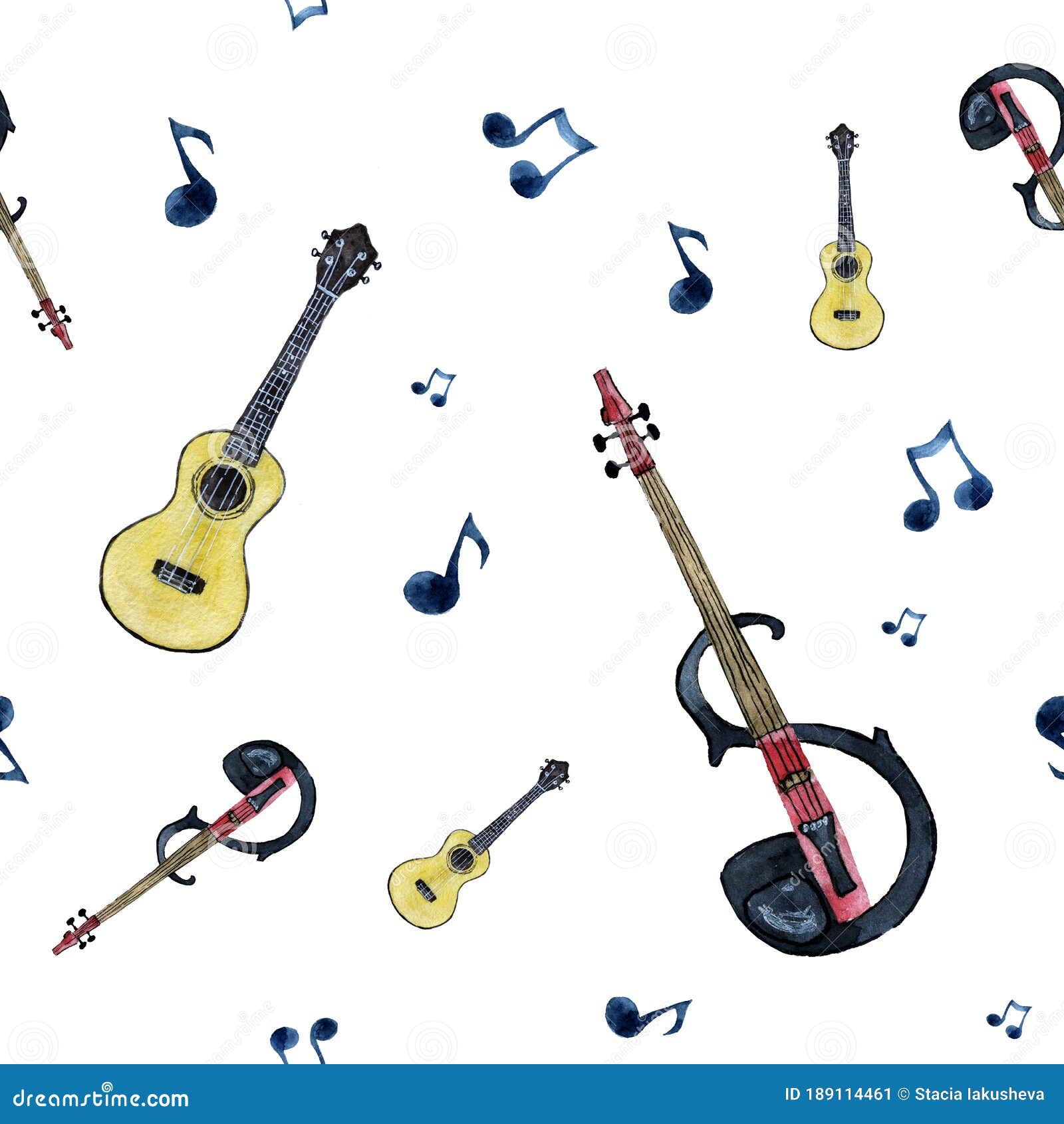 Watercolor Pattern with String Instruments Stock Illustration ...