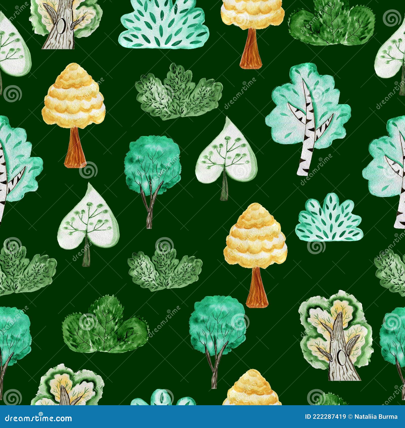 Watercolor Pattern Trees. Seamless Forest. Design Element for ...