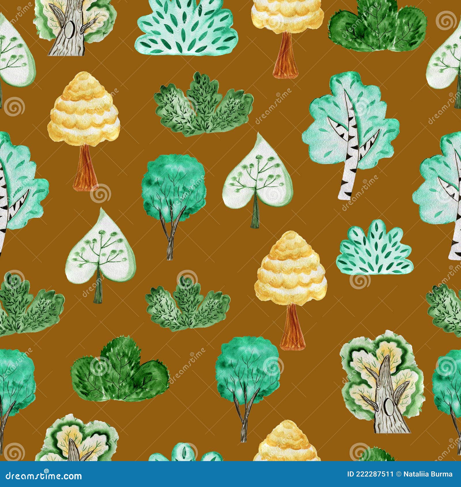 Watercolor Pattern Trees. Seamless Forest. Design Element for ...