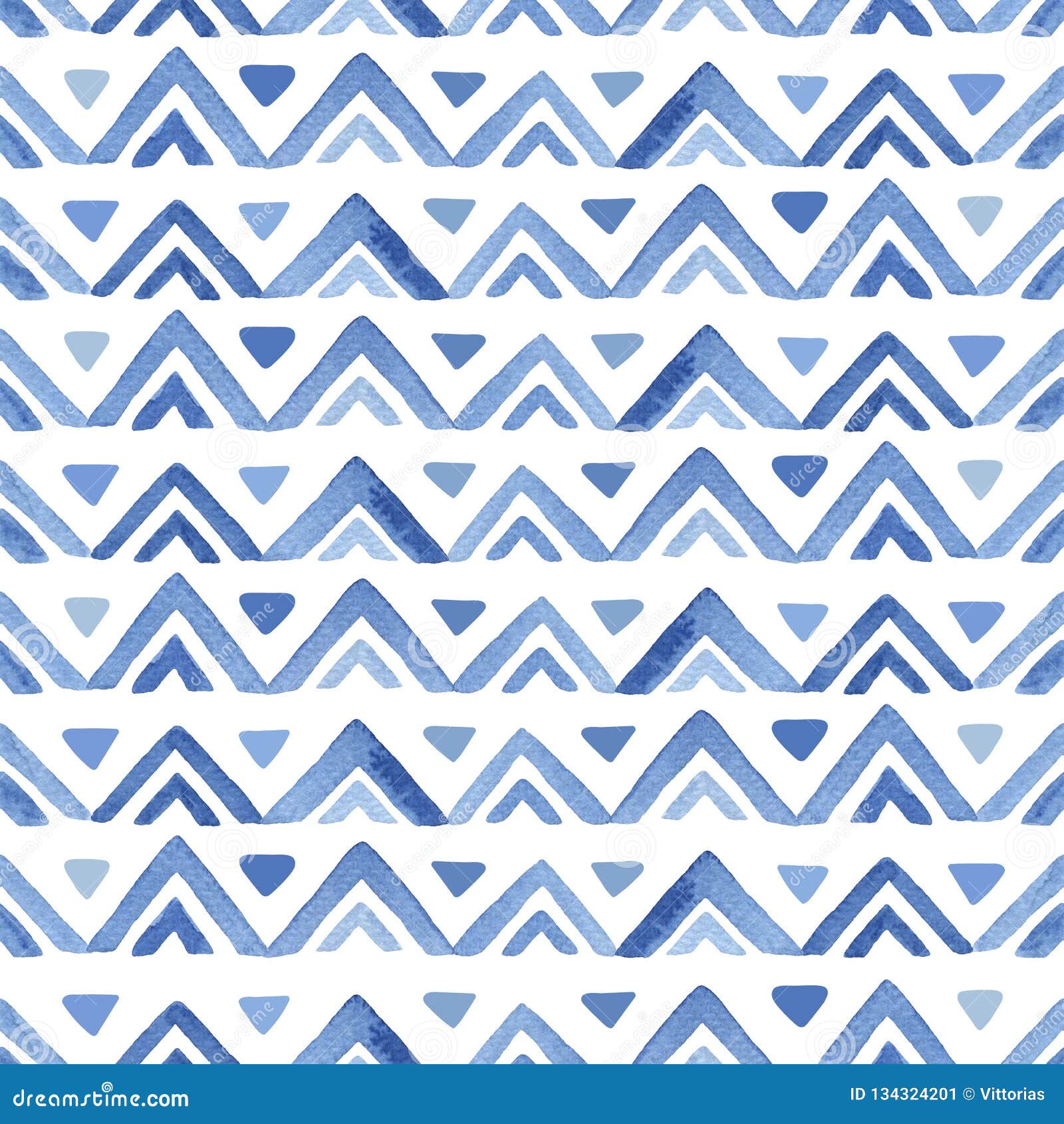 Watercolor Pattern with Blue Triangles Stock Illustration ...