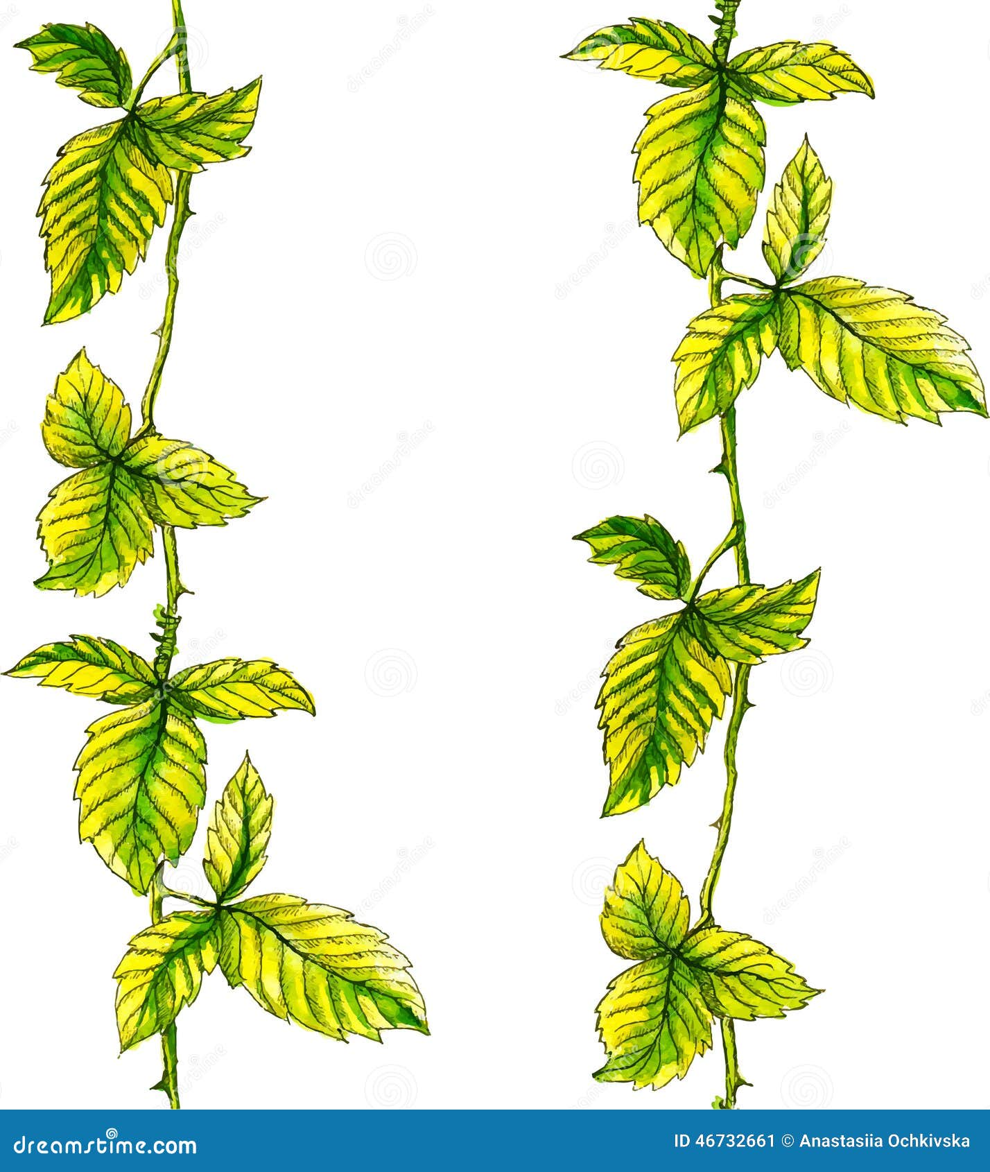 Watercolor Pattern with Vertical Leaves Stock Illustration ...