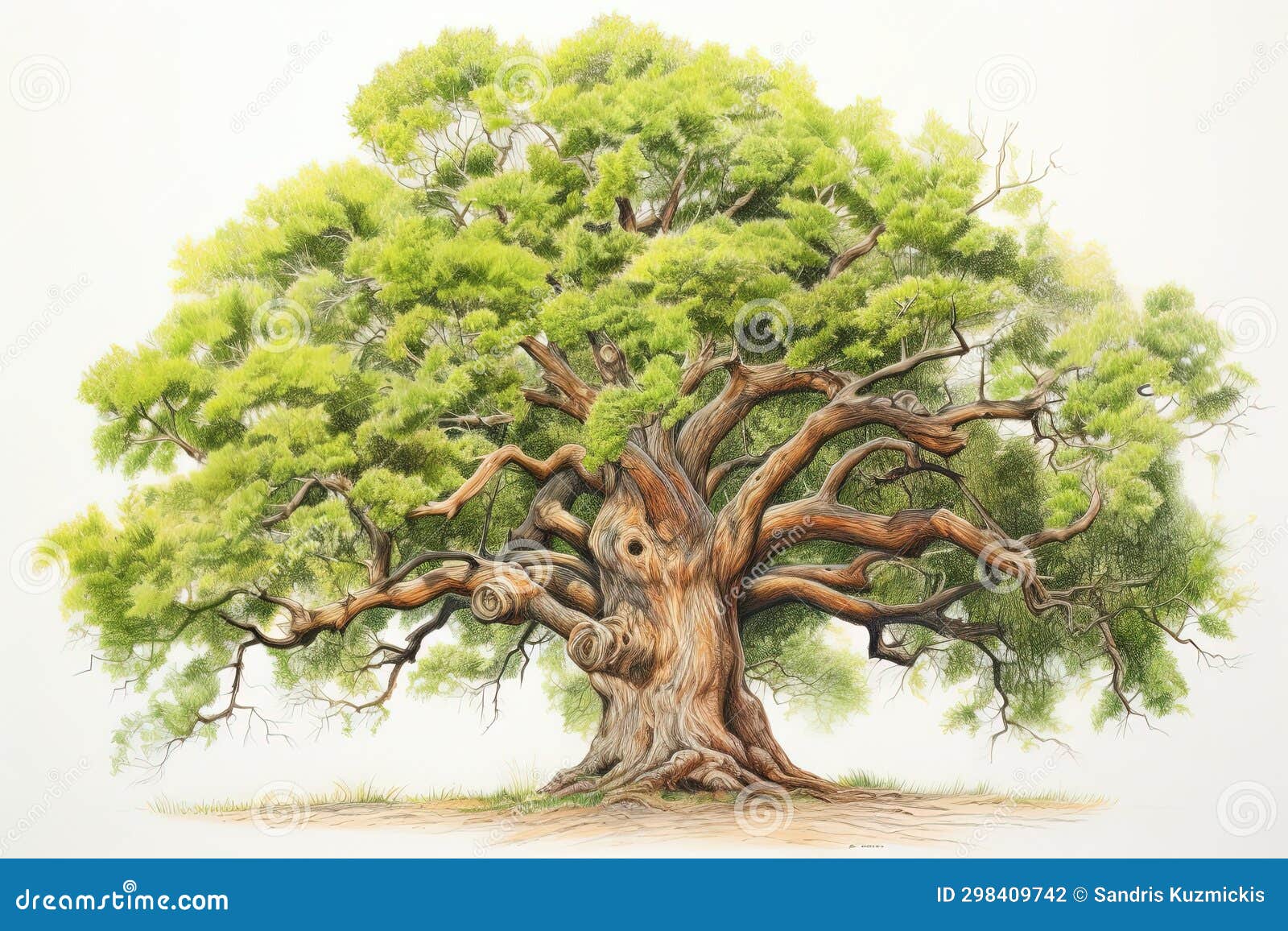 Watercolor and Pencil Drawing of Oak Tree. Generative AI Stock ...