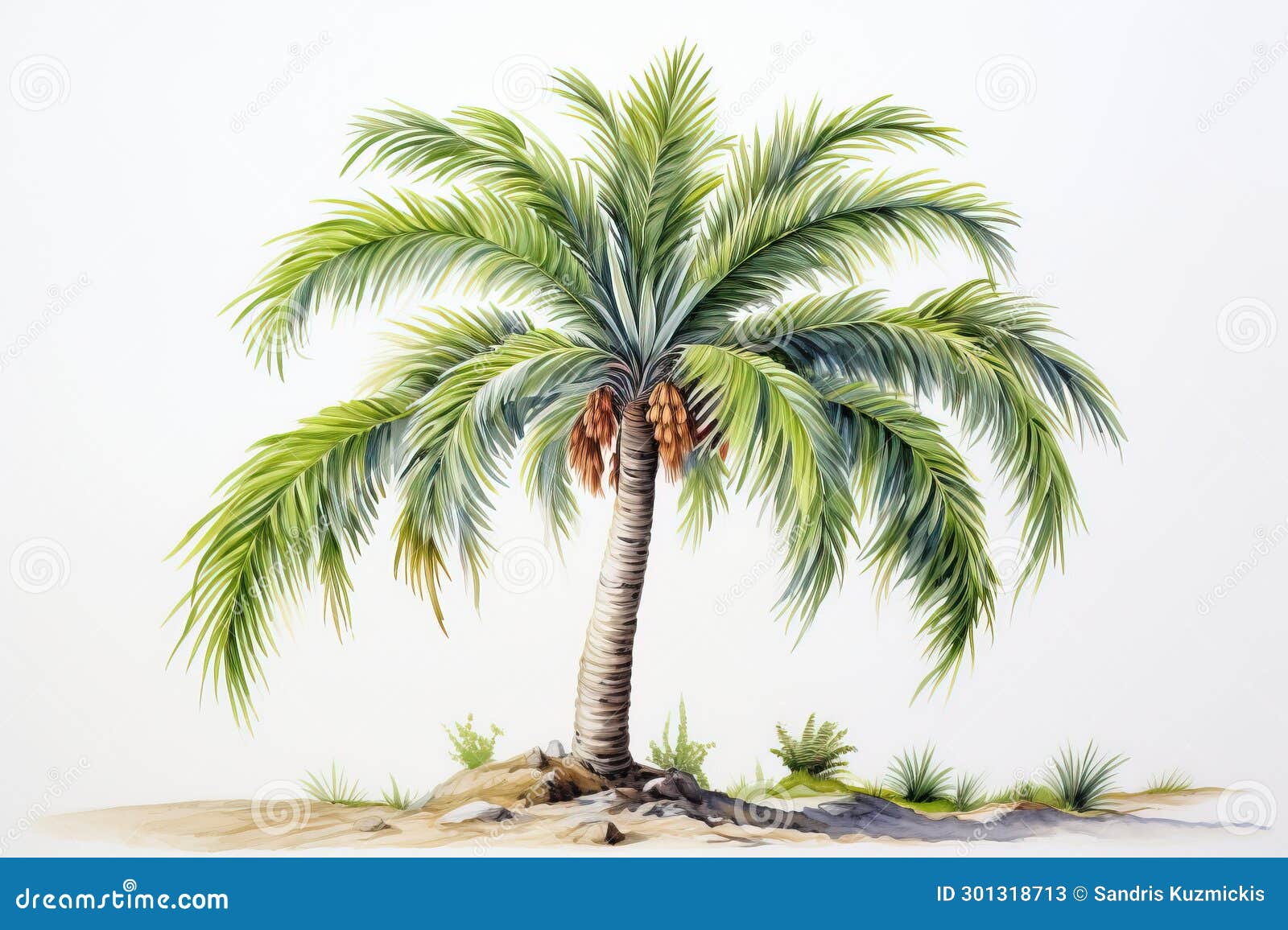 Watercolor and Pencil Drawing of Palm Tree. Generative AI Stock ...