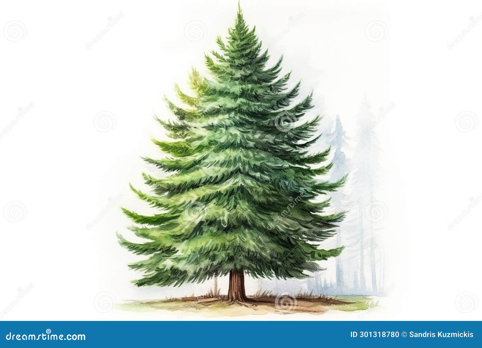 Watercolor and Pencil Drawing of Spruce Tree. Generative AI Stock ...