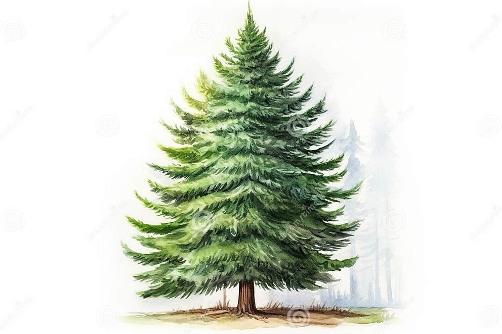 Watercolor and Pencil Drawing of Spruce Tree. Generative AI Stock ...