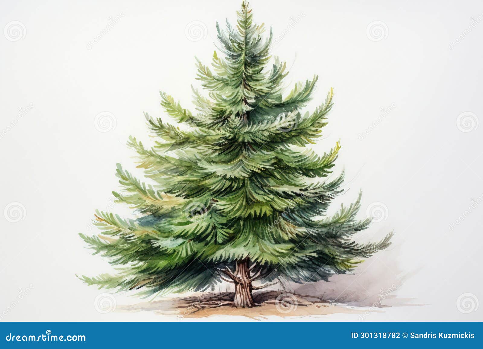 Watercolor and Pencil Drawing of Spruce Tree. Generative AI Stock ...