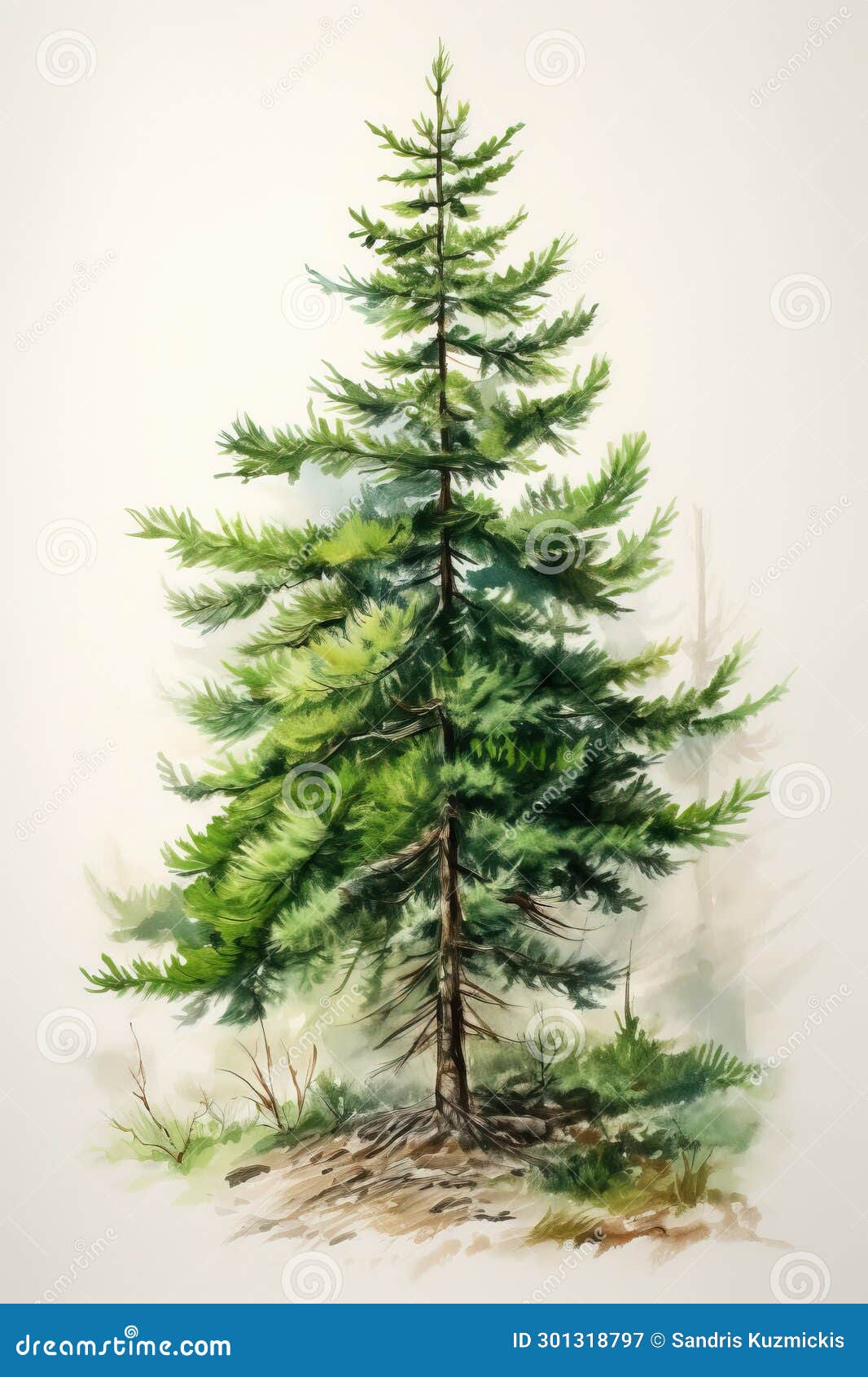 Watercolor and Pencil Drawing of Spruce Tree. Generative AI Stock ...
