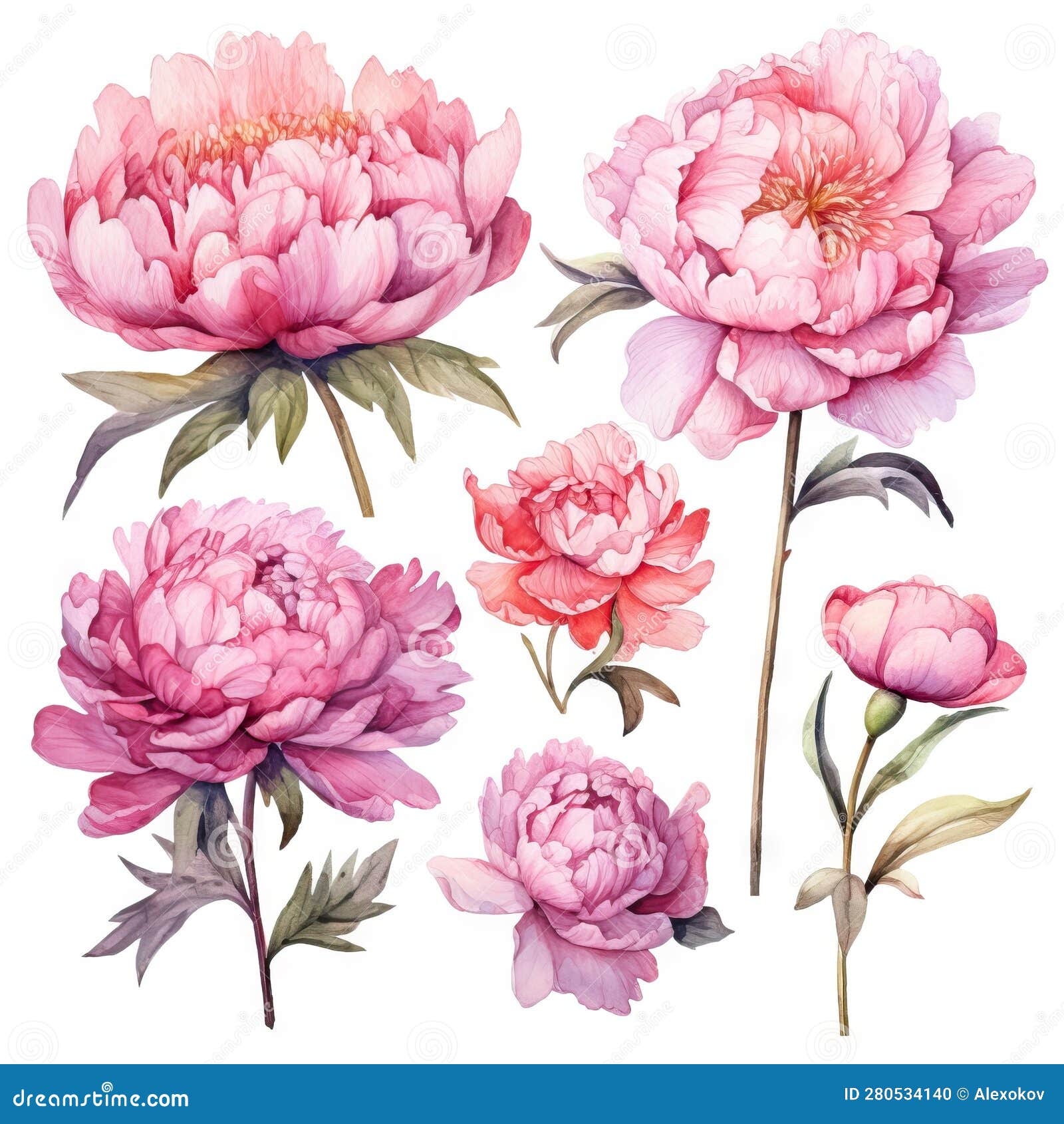 Watercolor Peonies on White Background . Stock Illustration ...
