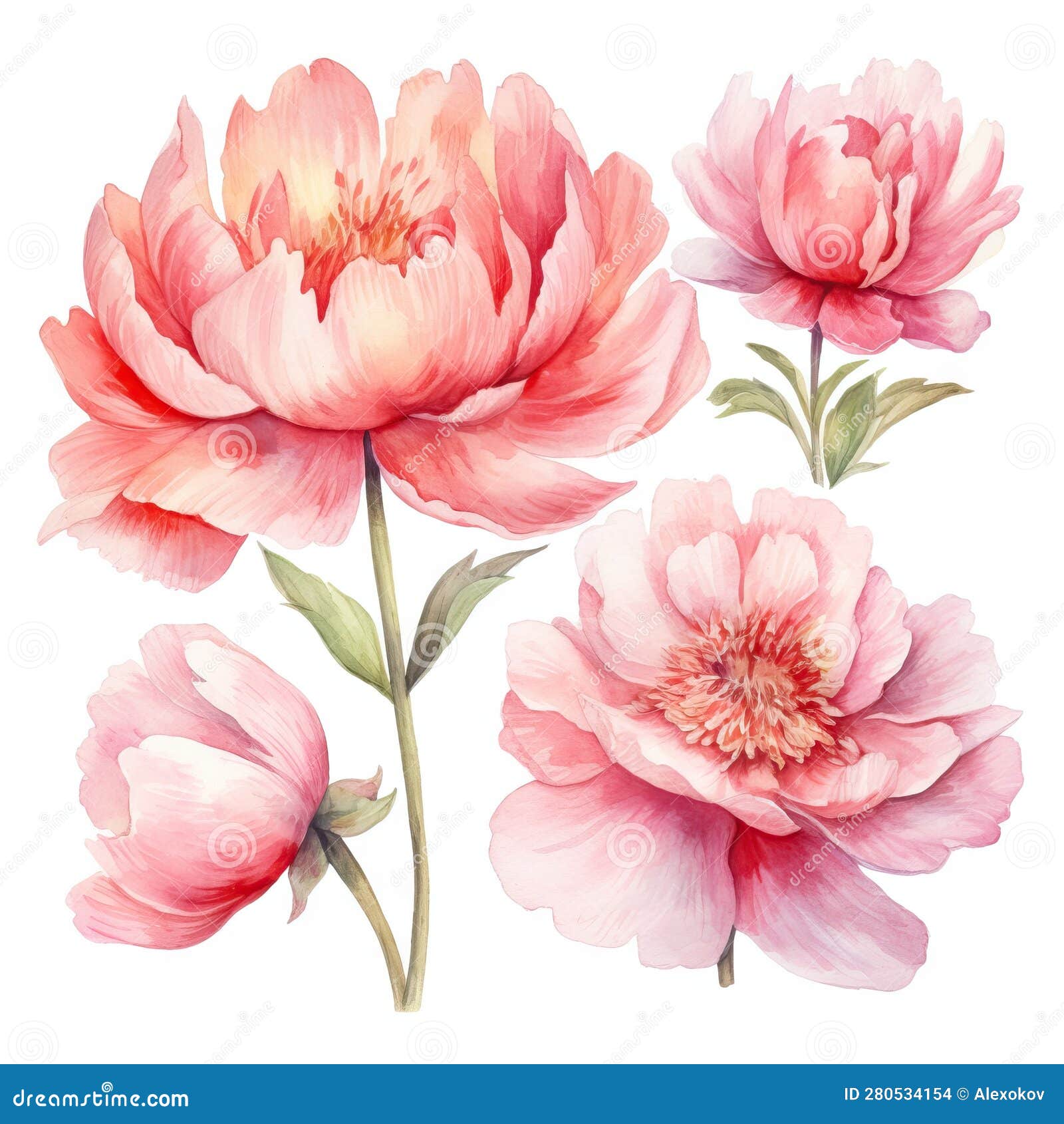 Watercolor Peonies on White Background . Stock Illustration ...