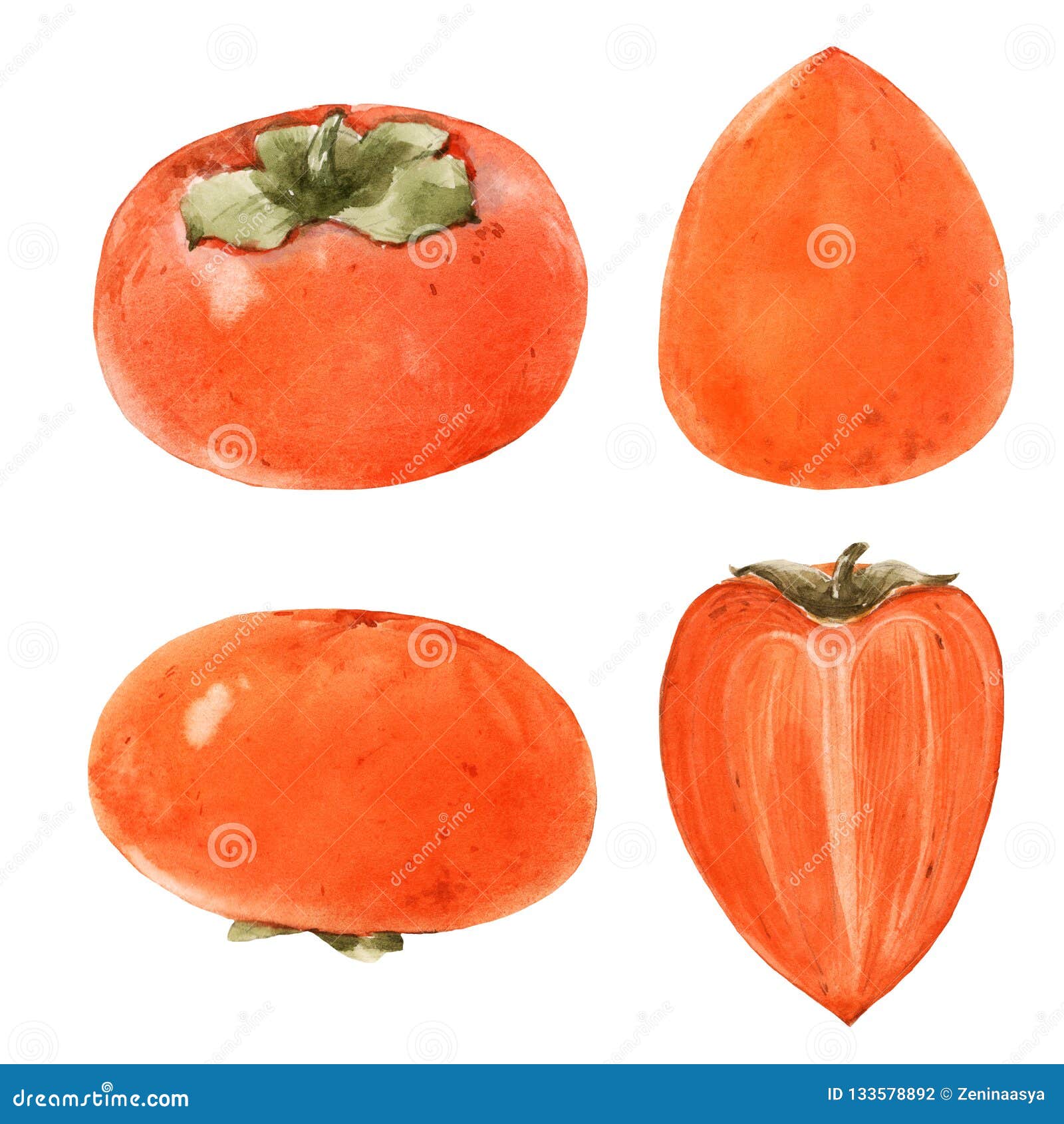 Watercolor Persimmon Illustration Stock Illustration - Illustration of ...