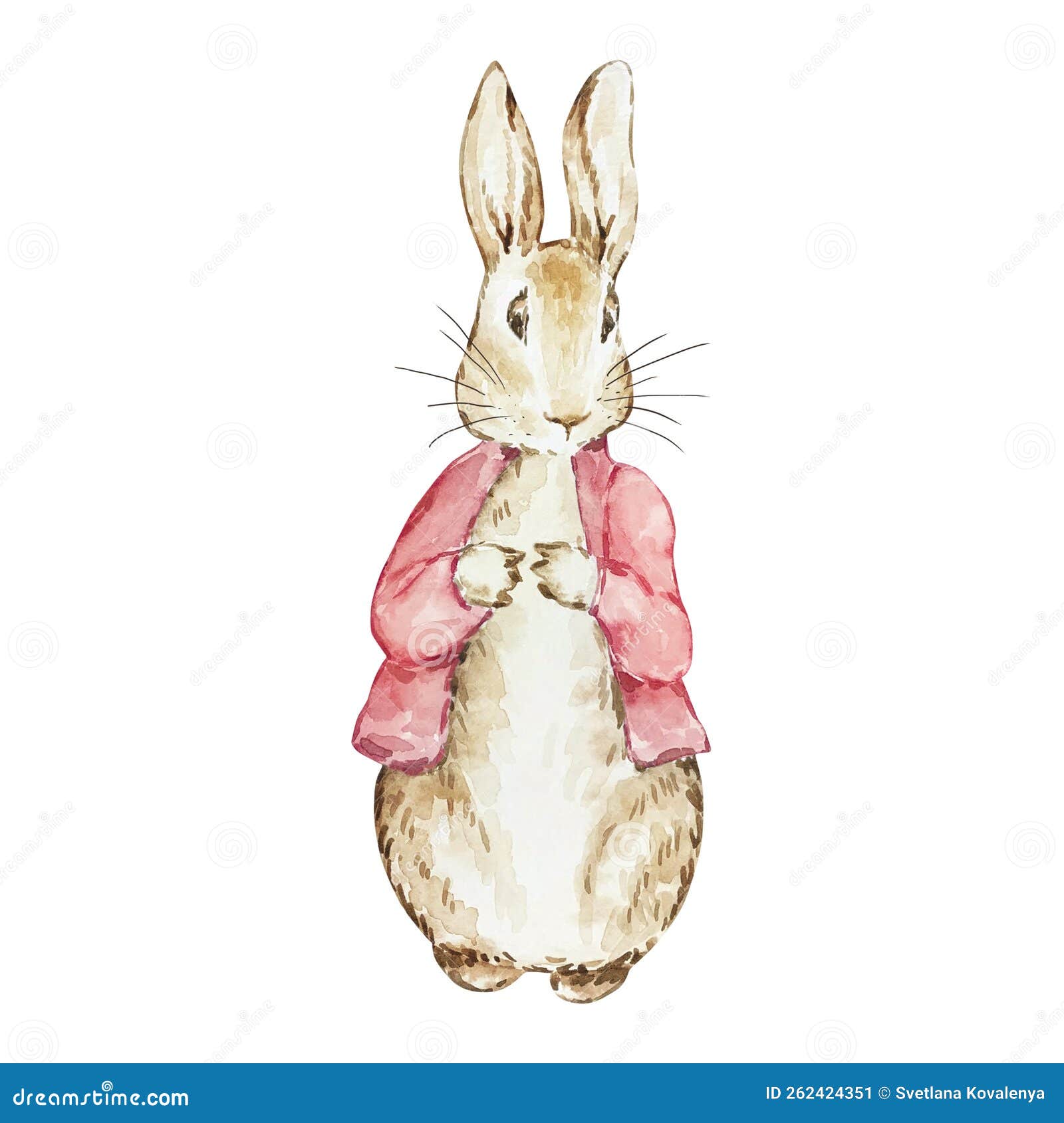 Watercolor Peter Rabbit in Red Jacket Stock Illustration - Illustration ...