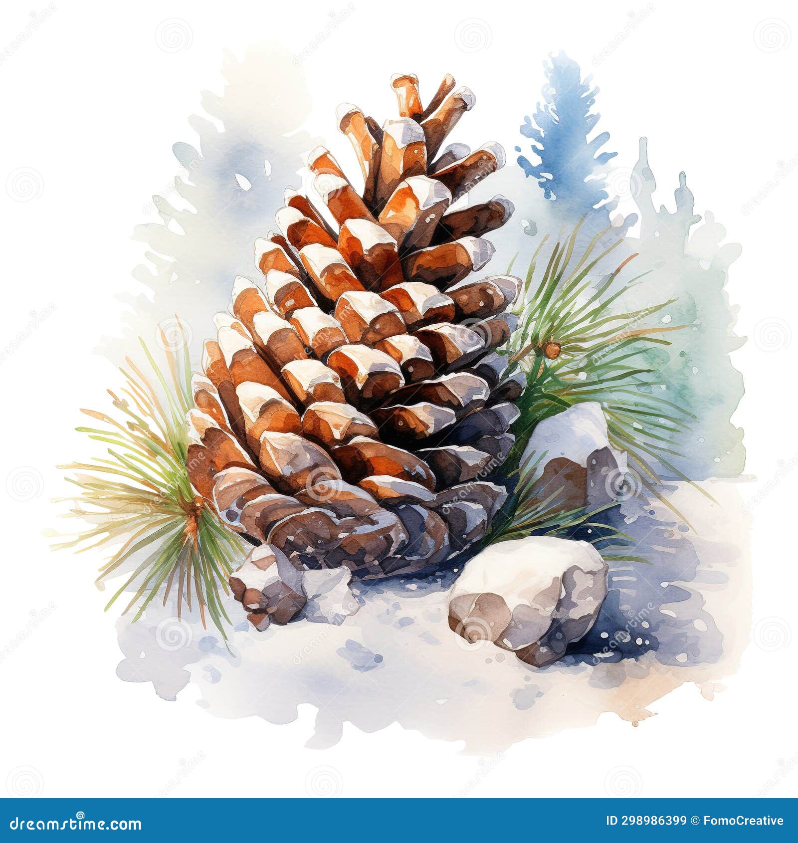 Watercolor Pine Cone and Pine Tree Stock Illustration - Illustration of ...
