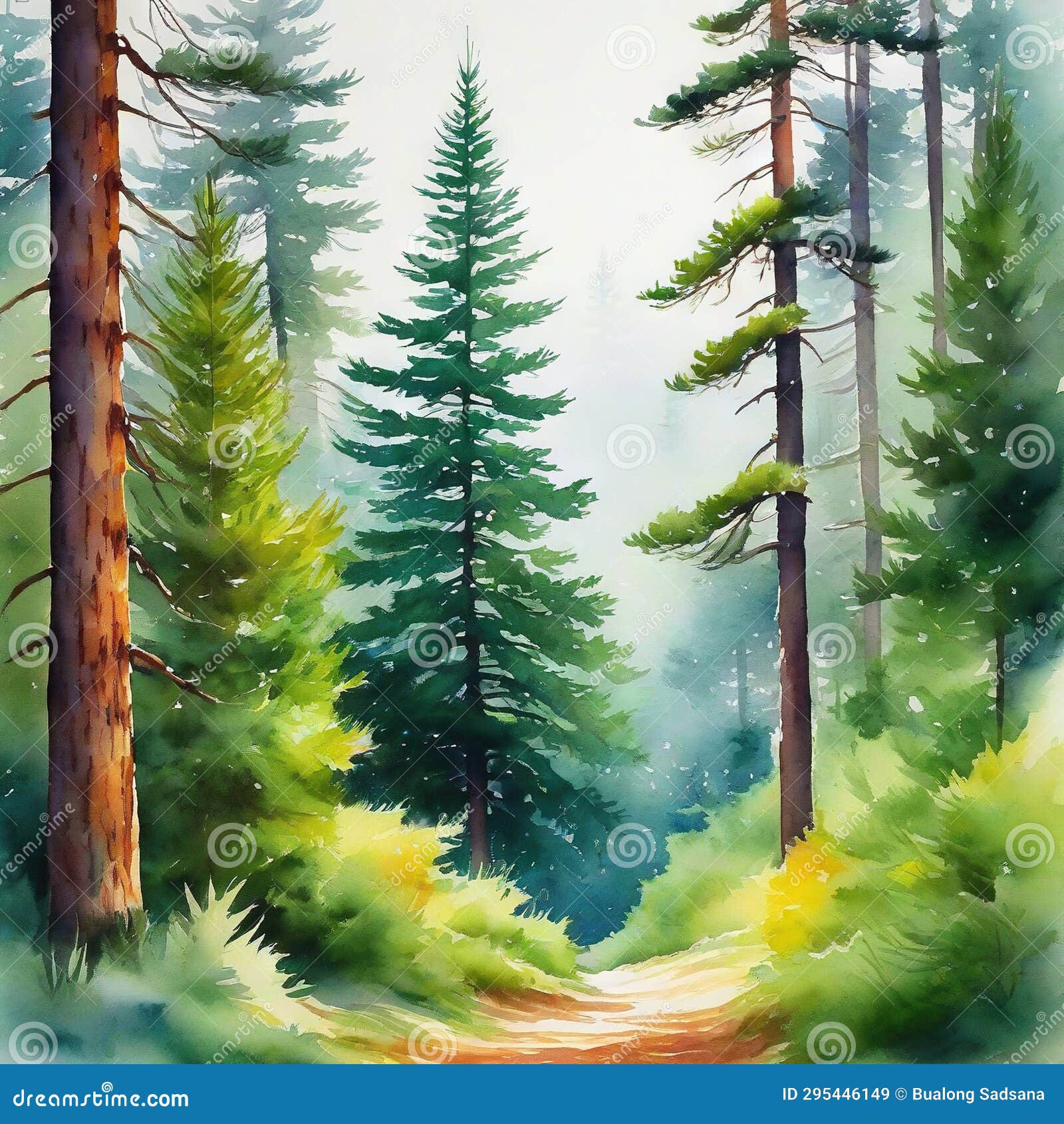 Watercolor pine tree stock illustration. Illustration of creative ...