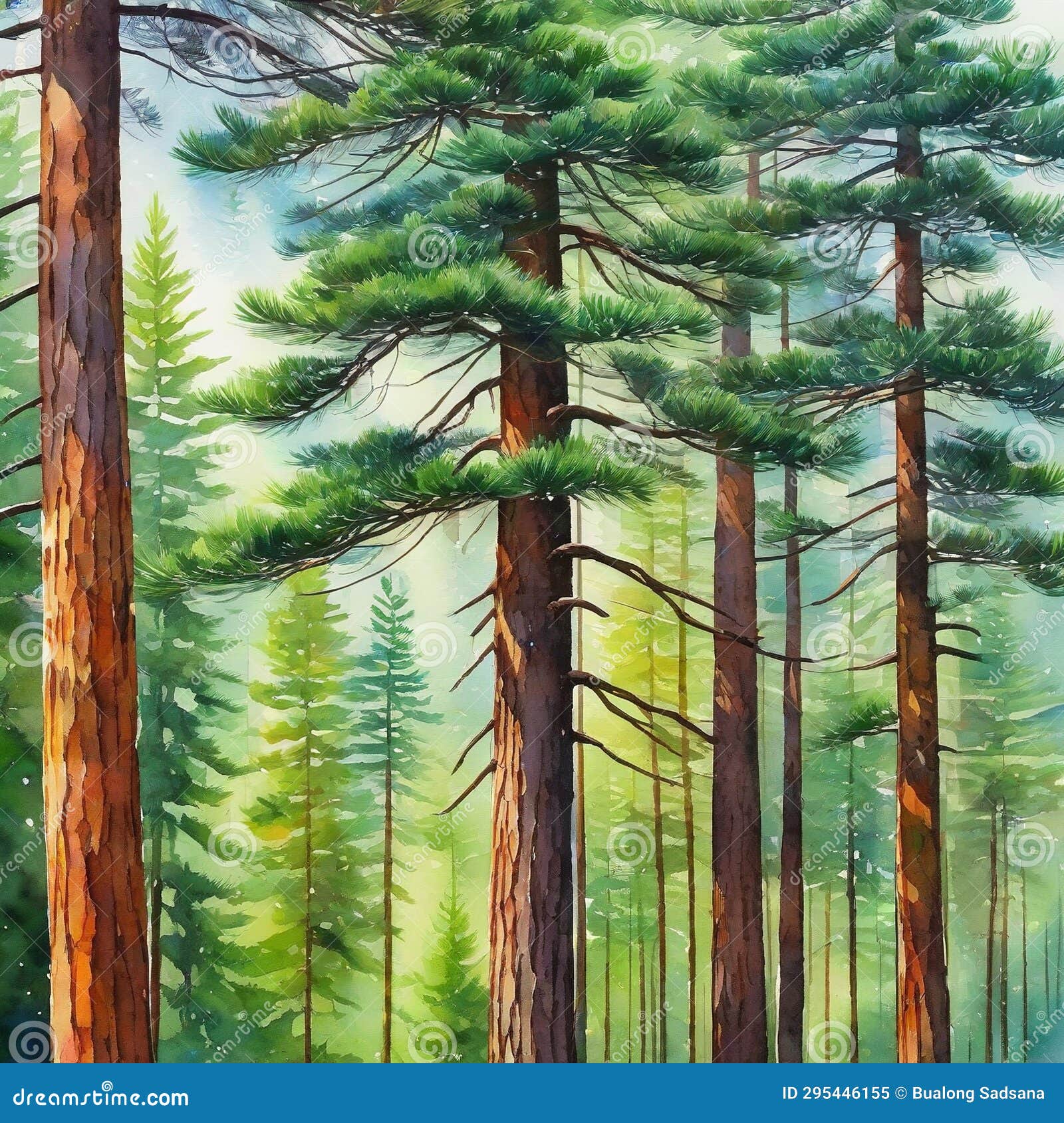 Watercolor pine tree stock illustration. Illustration of leaf - 295446155