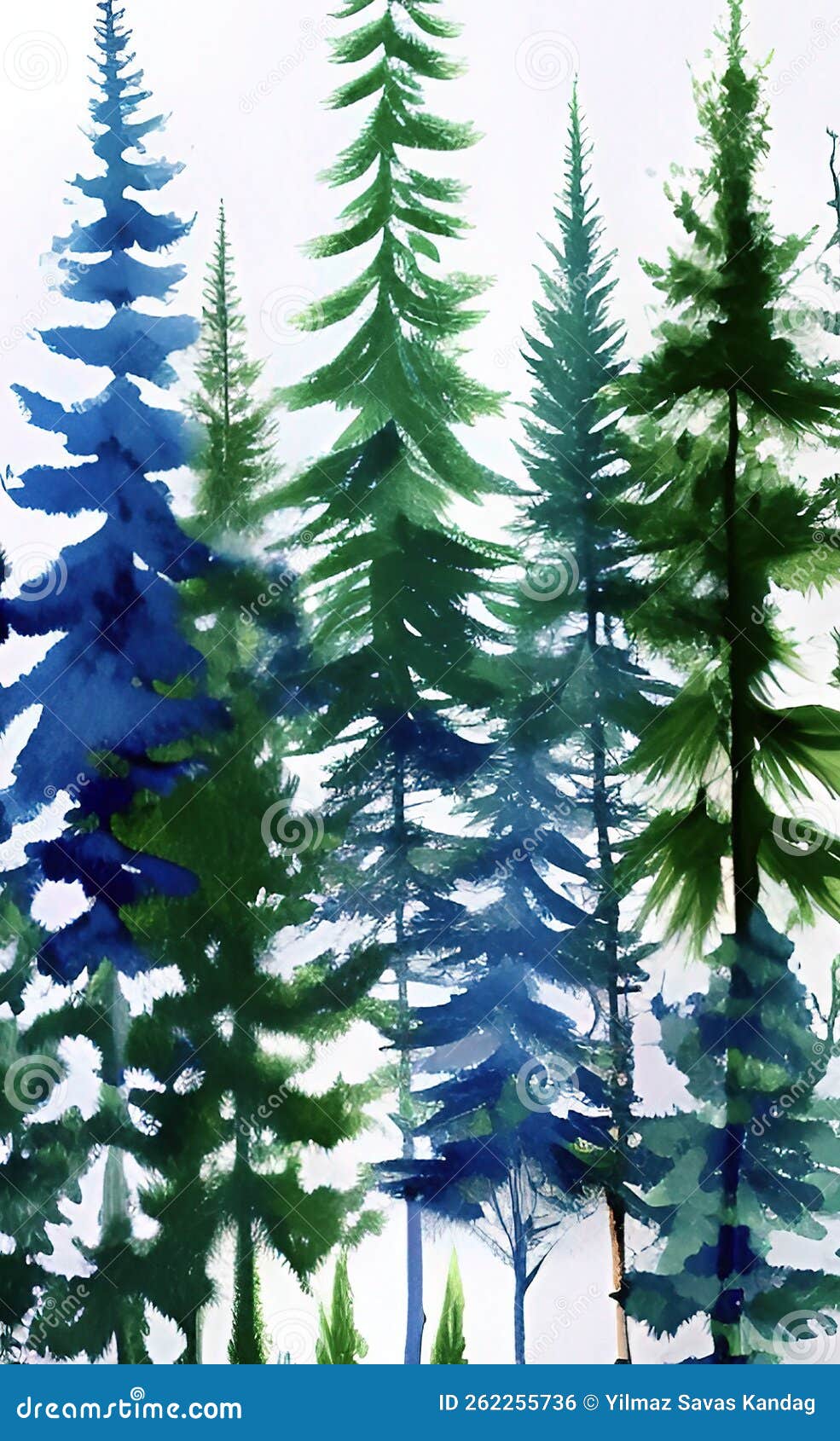 Watercolor Pine Trees and Forest Landscape Stock Photo - Image of ...
