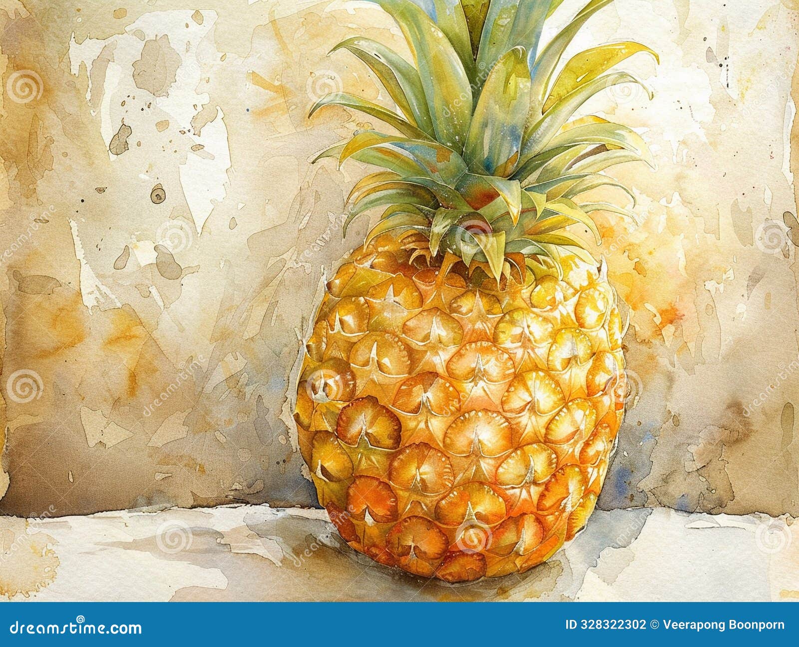 Watercolor Pineapple Detailed Texture Contrasting White Closeup Dynamic Angle Royalty-Free Stock ...