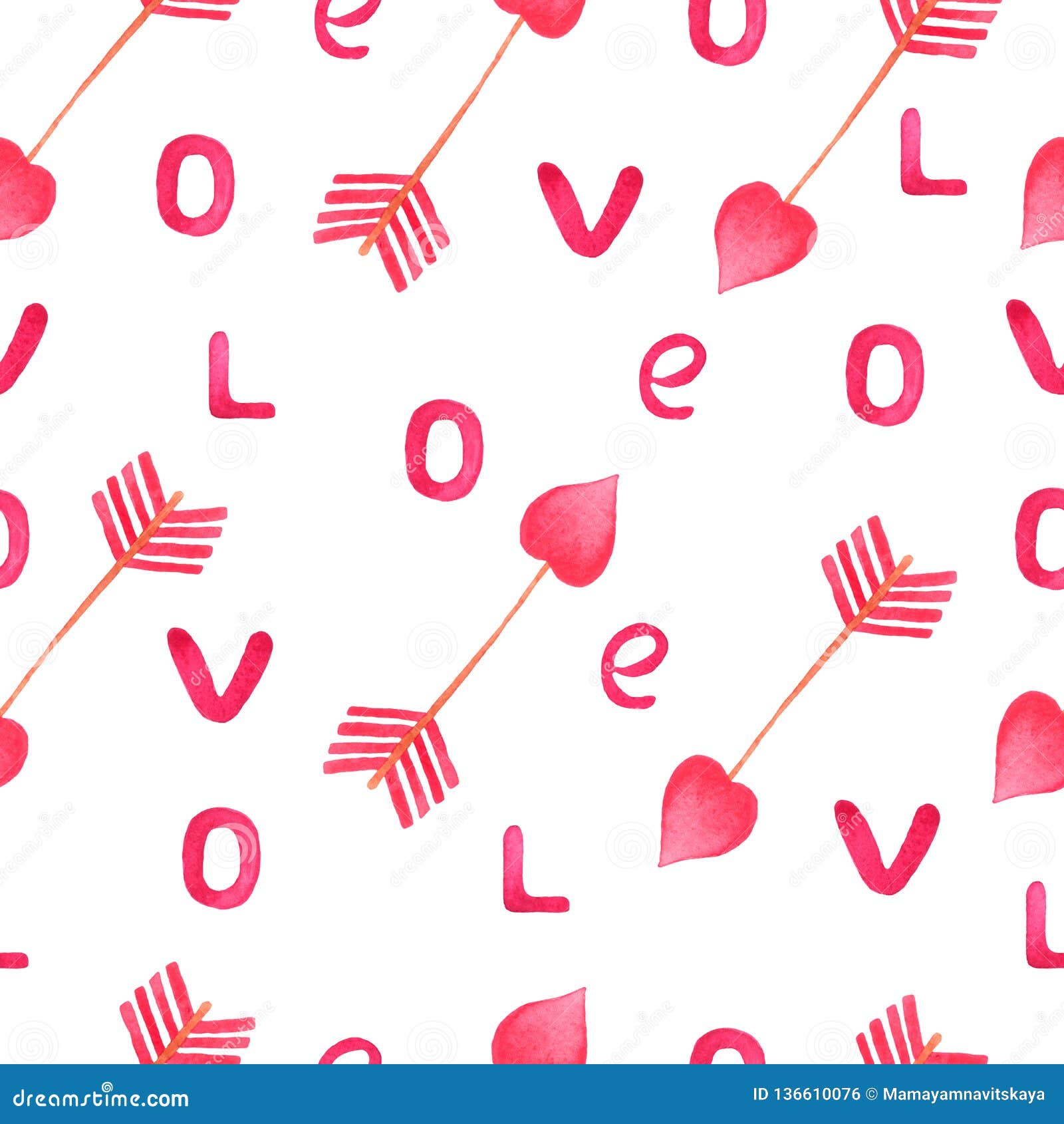 Watercolor Pink Arrow and Love Letters Pattern. Stock Illustration ...