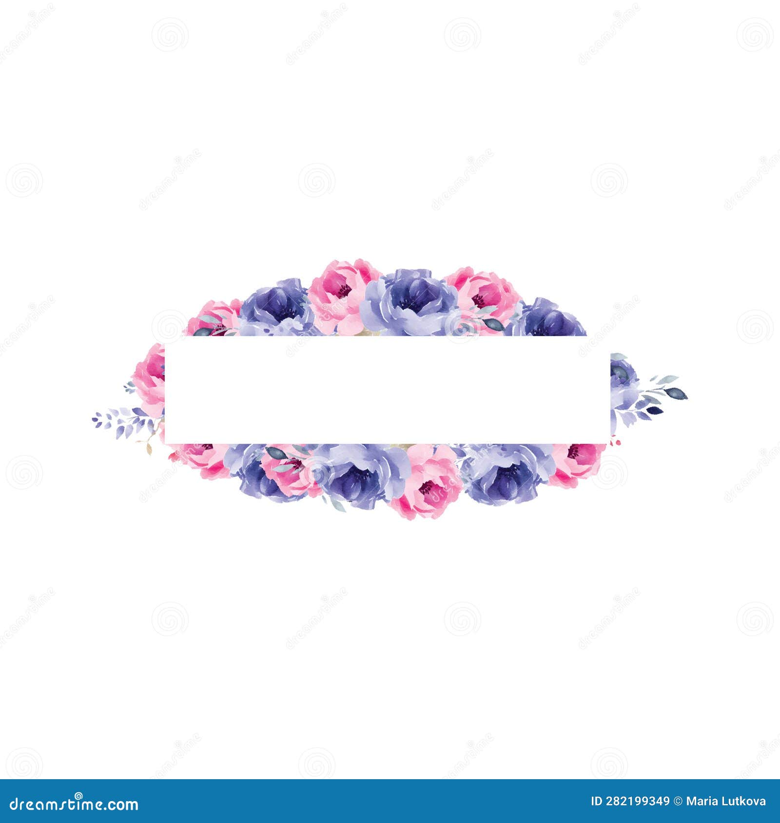 Watercolor Pink and Blue Flowers Border. Stock Vector - Illustration of ...
