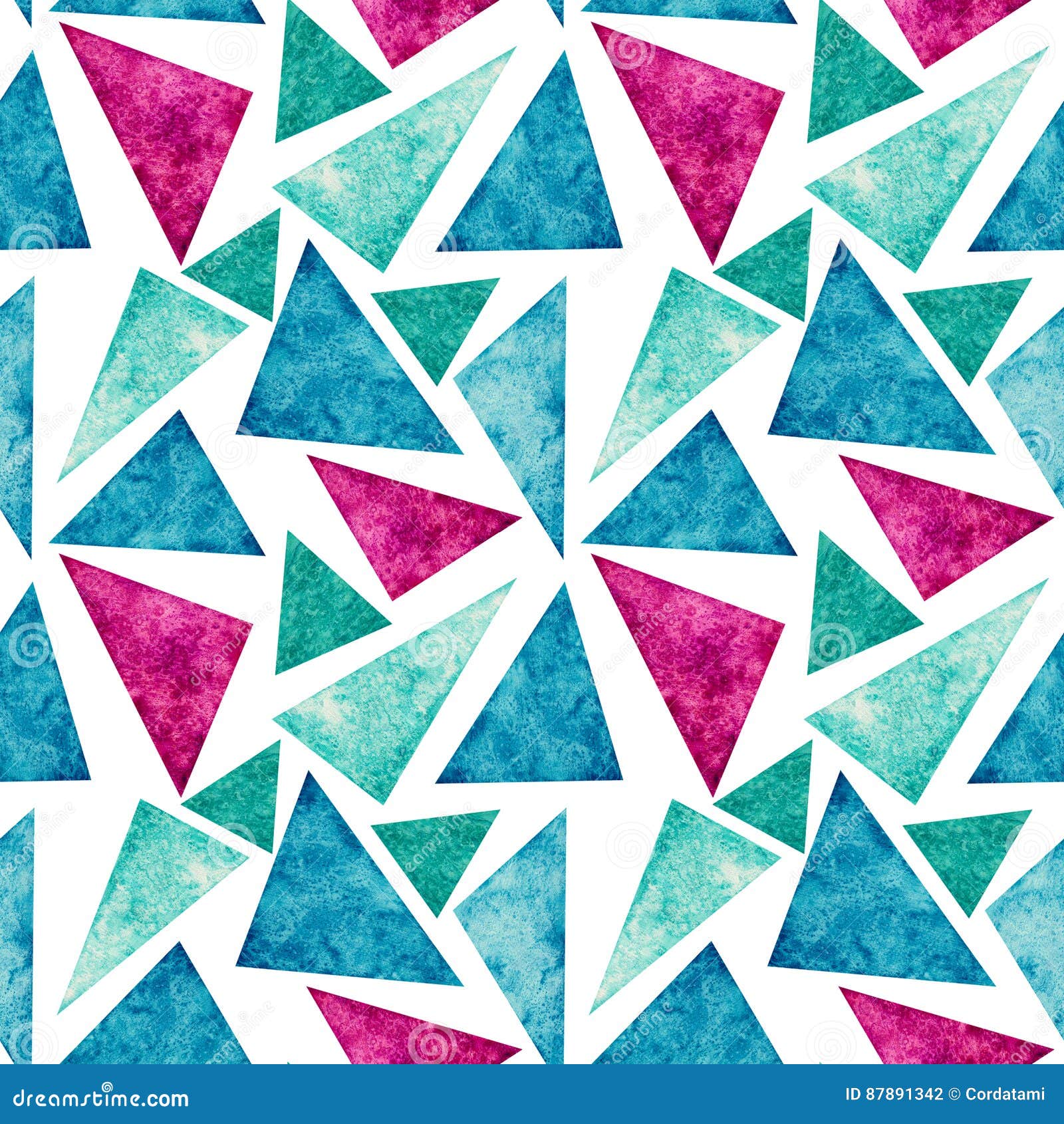 Watercolor Pink and Blue Triangles Seamless Pattern Stock Illustration ...