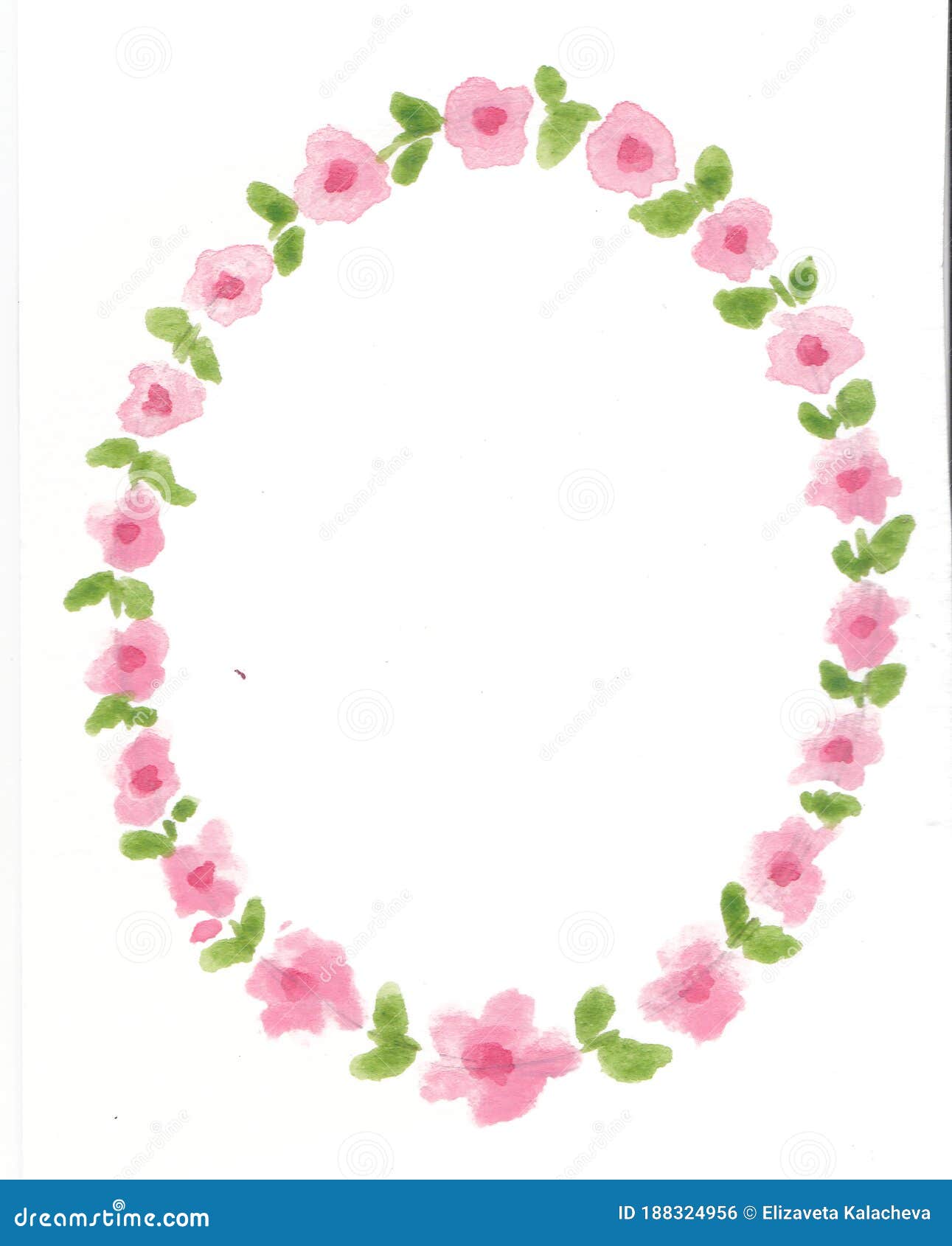 Watercolor Pink Flowers Oval Frame Stock Illustration - Illustration of ...