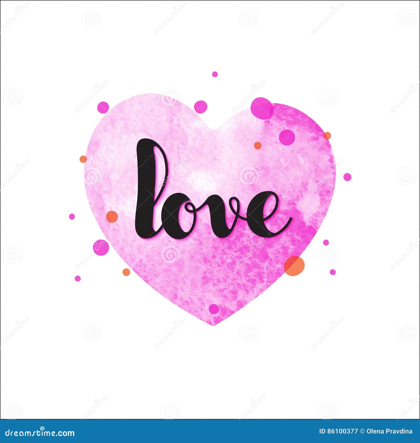 Watercolor Pink Heart With Inscription Love In Hand Writing Style