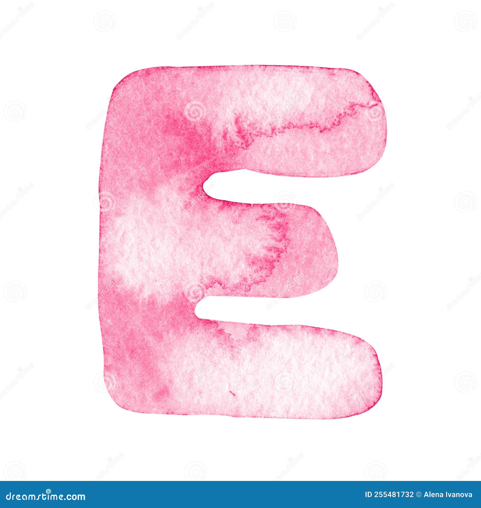 Watercolor Pink Letter E Isolated on White Stock Illustration ...