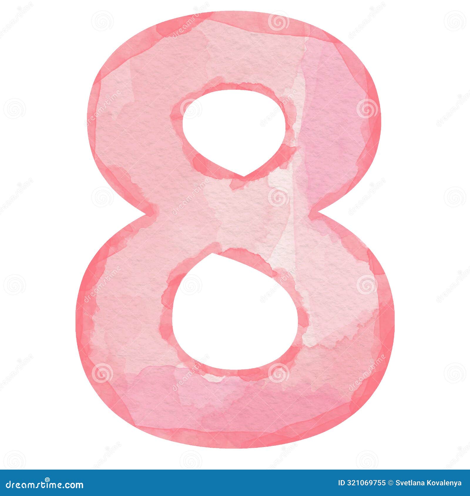 Watercolor Pink Number 8, Design for Cards Stock Illustration ...