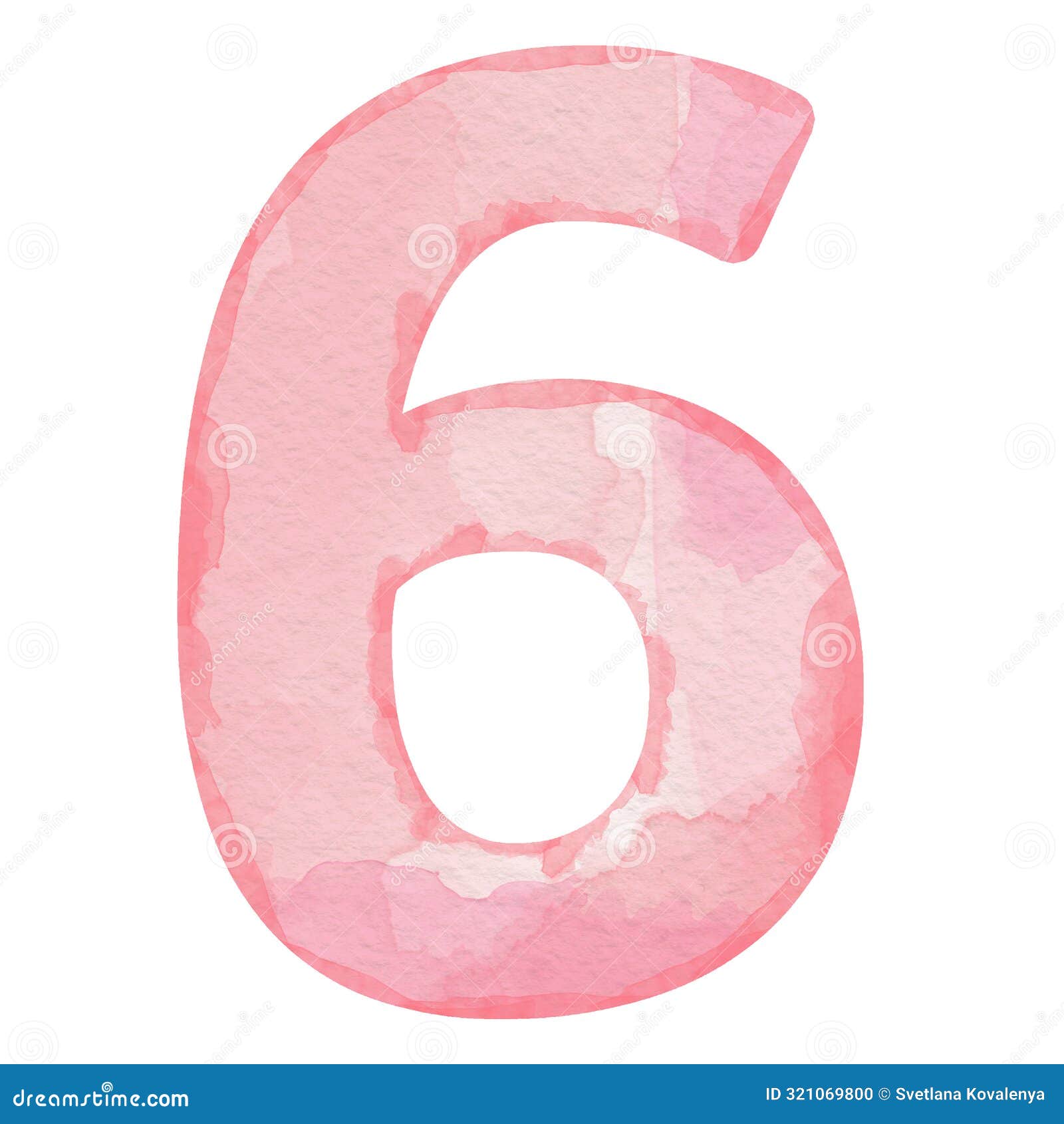 Watercolor Pink Number 6, Design for Cards Stock Illustration ...
