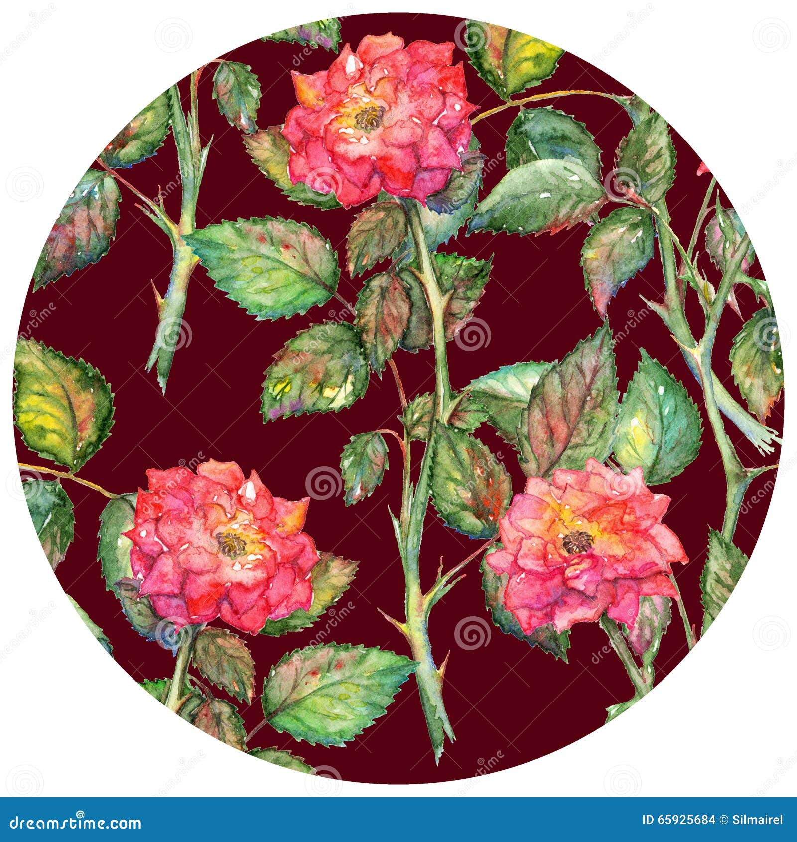 Watercolor Pink Roses Circle Pattern Texture Background Stock ...