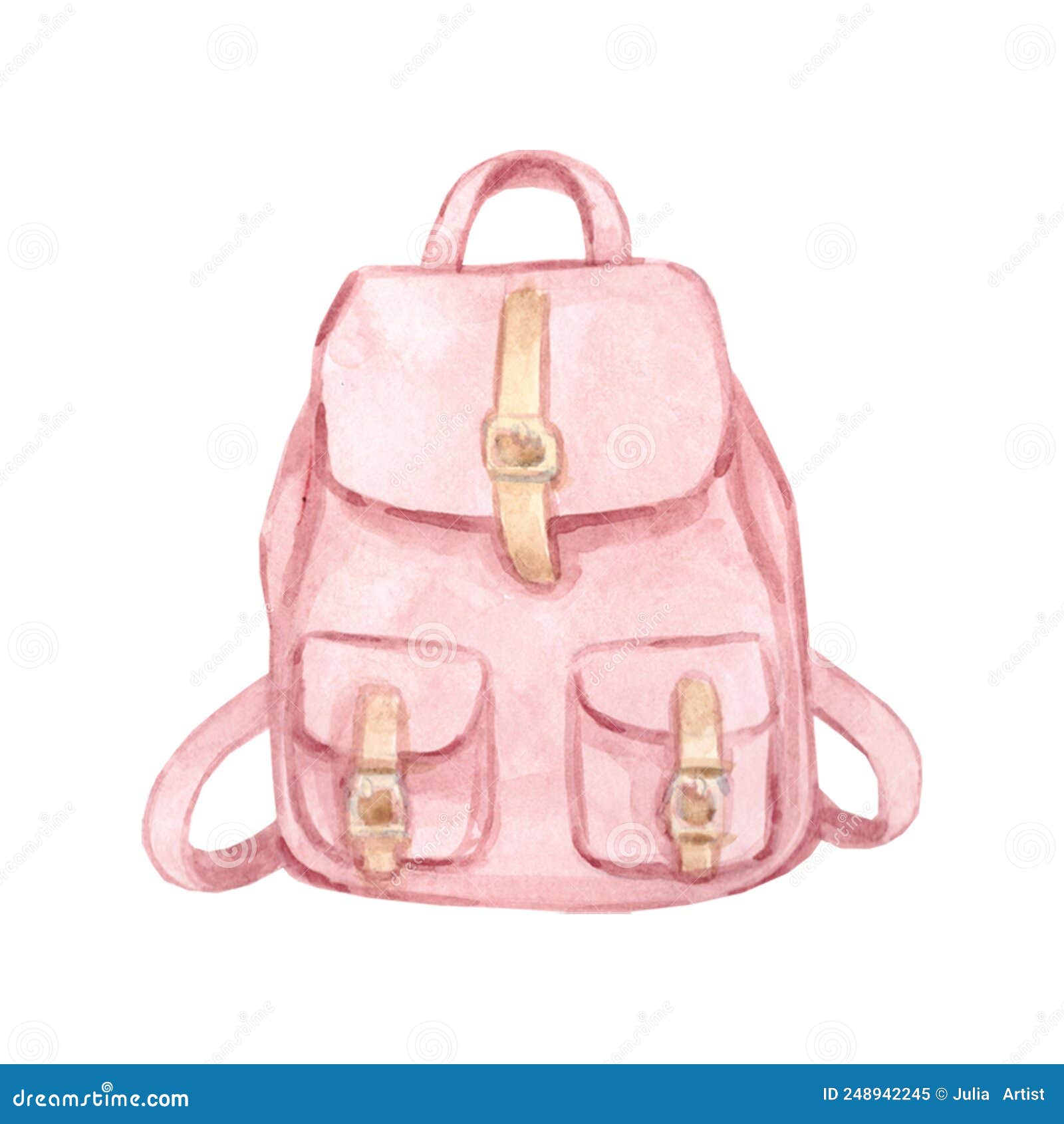 Watercolor Pink Touristic Backpack. Stock Illustration - Illustration ...