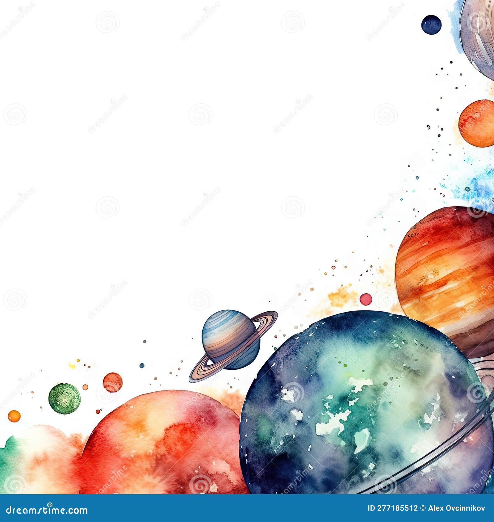 Watercolor Planets Border Design for Invitations and Posters. Stock ...