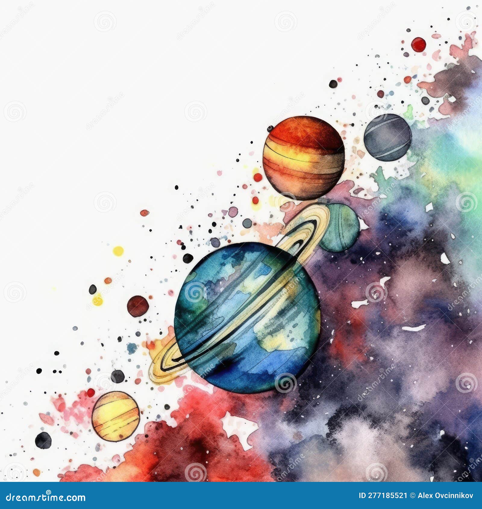 Watercolor Planets Border Design for Invitations and Posters. Stock ...