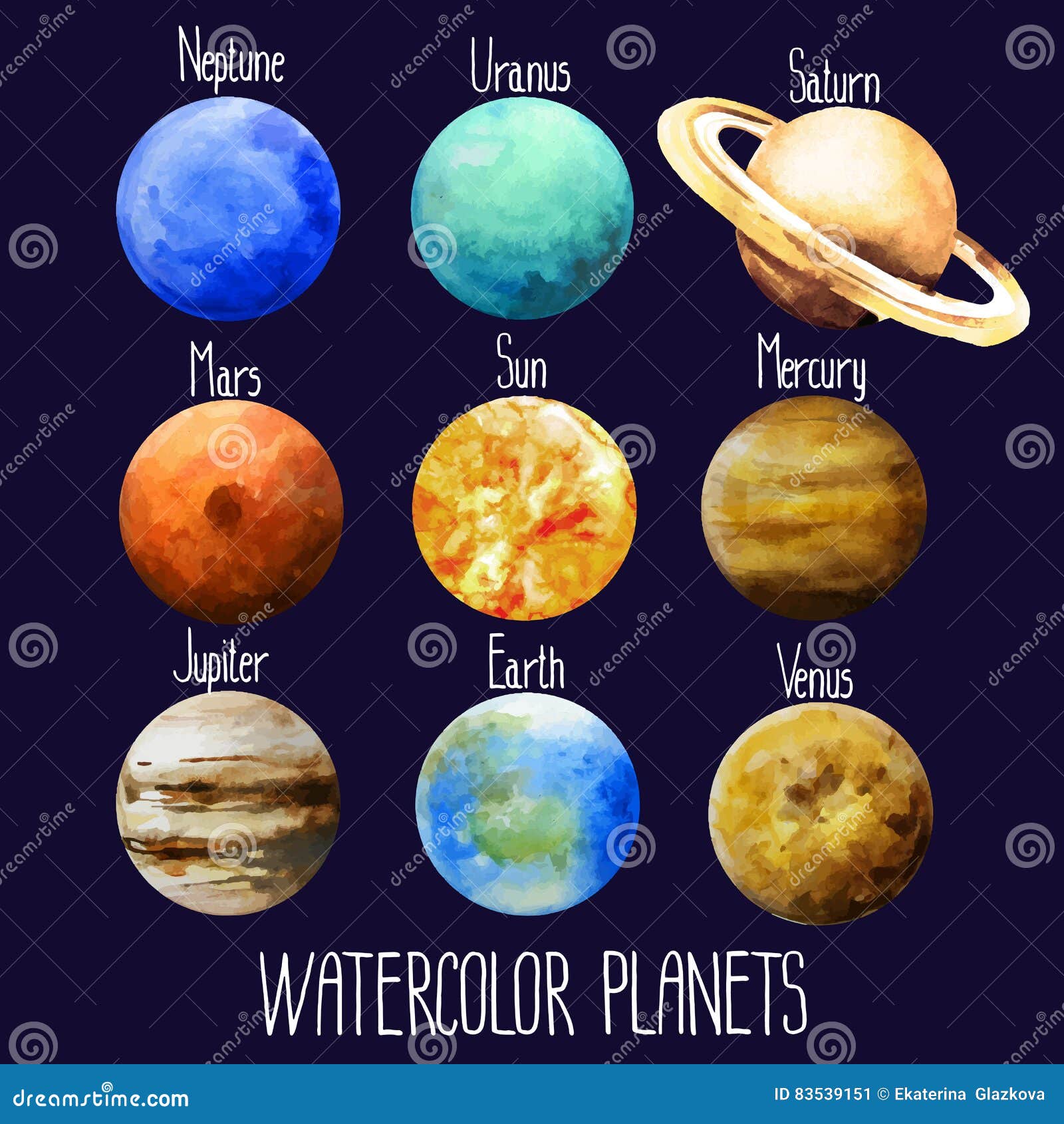 Watercolor Planets Isolated Collection. Stock Vector - Illustration of ...