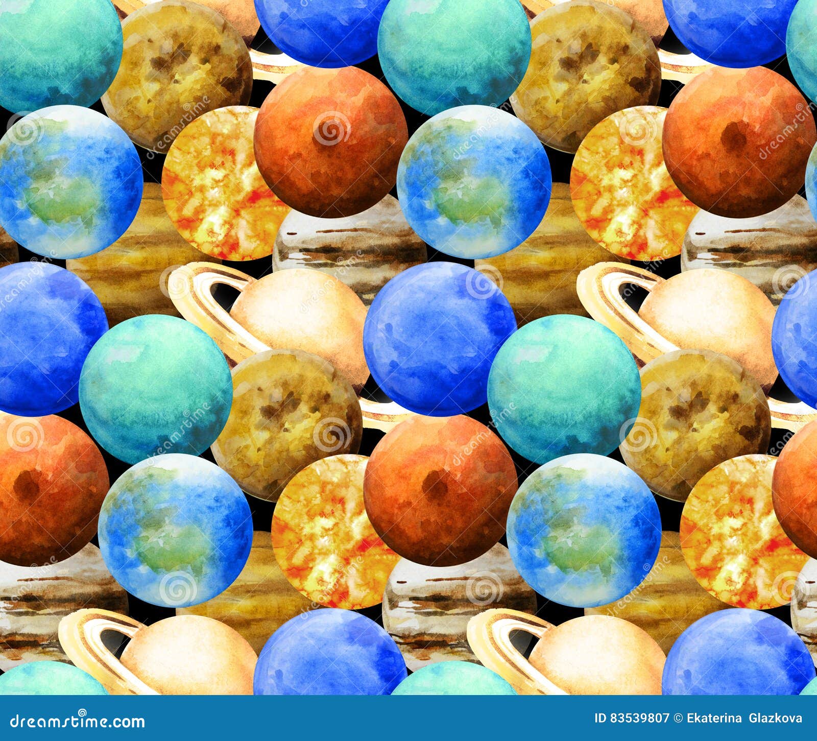 Watercolor planets pattern stock illustration. Illustration of creative ...