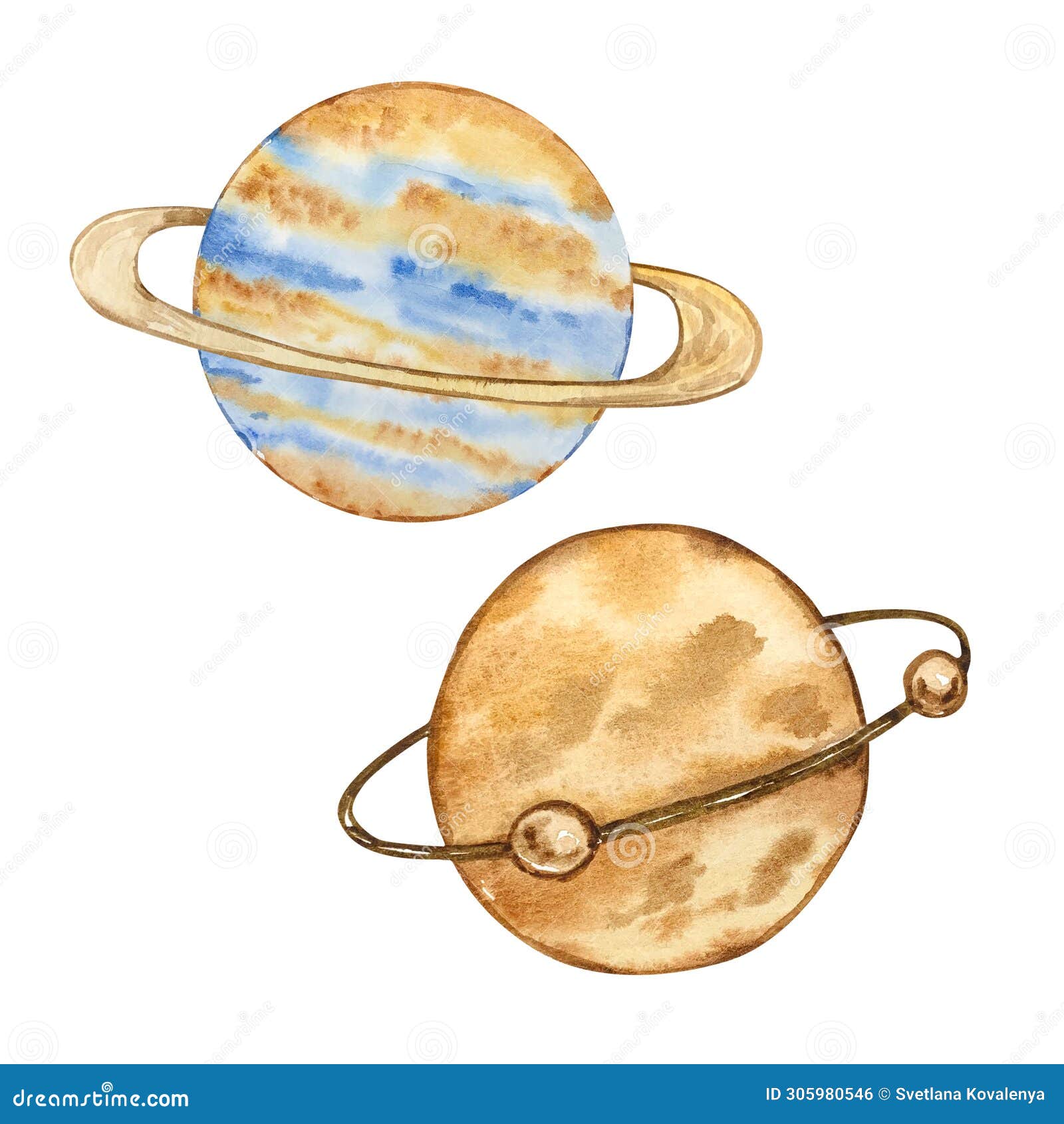 Watercolor Planets Set, Space Stock Illustration - Illustration of star ...