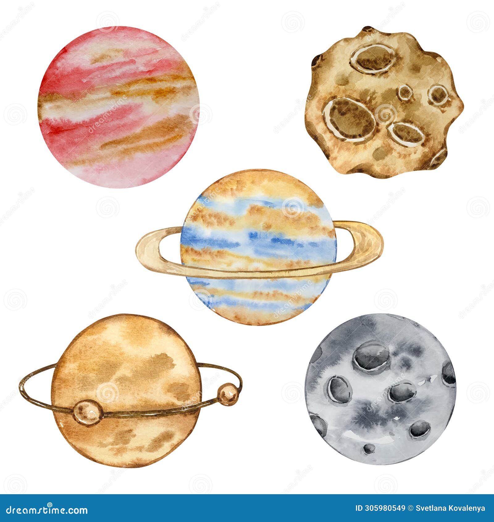 Watercolor Planets Set, Space Stock Illustration - Illustration of ...