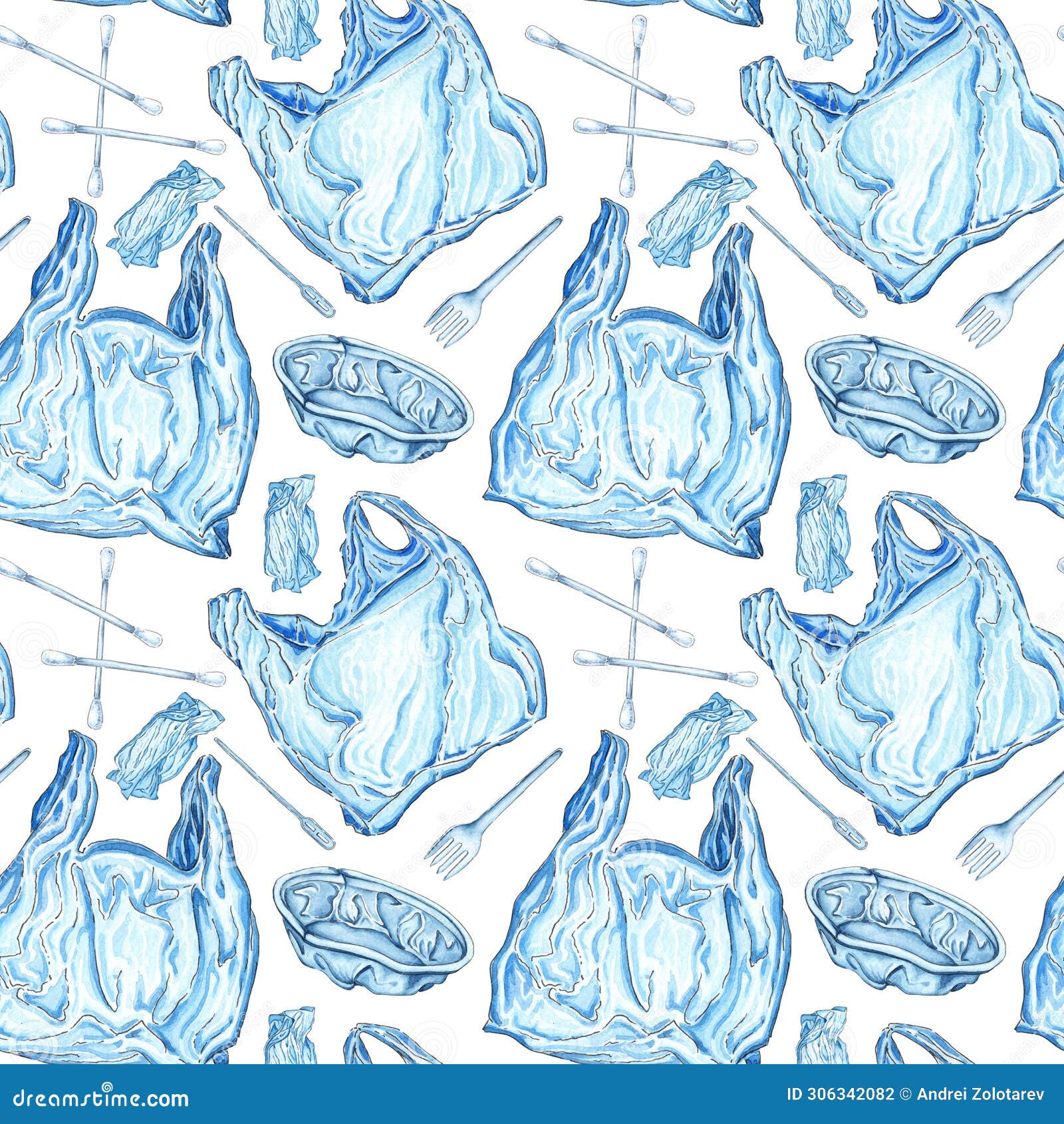 Watercolor Plastic Waste Pattern Stock Illustration - Illustration of ...