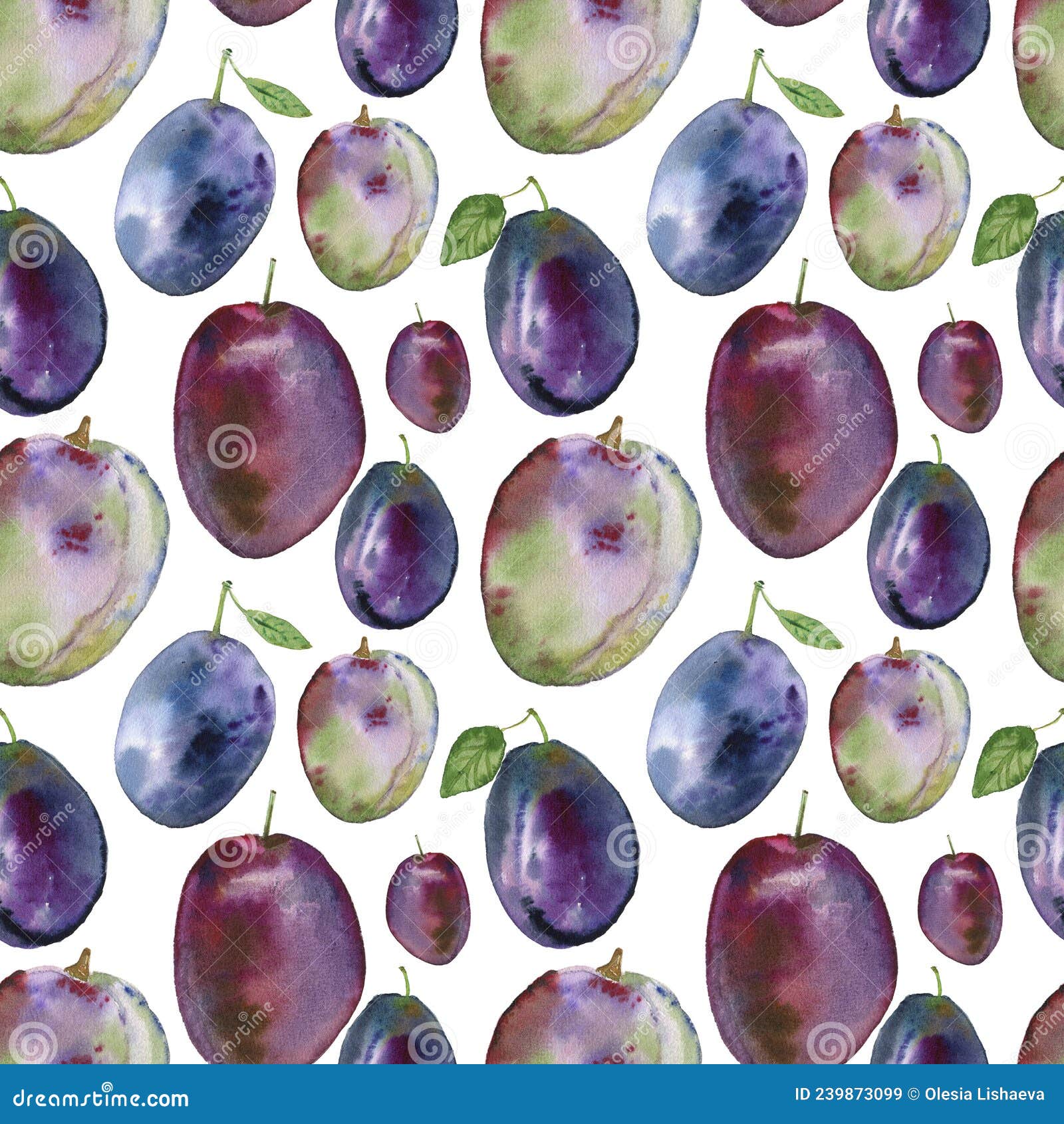 Watercolor Plums Background. Beautiful Hand Drawn Seamless Pattern ...