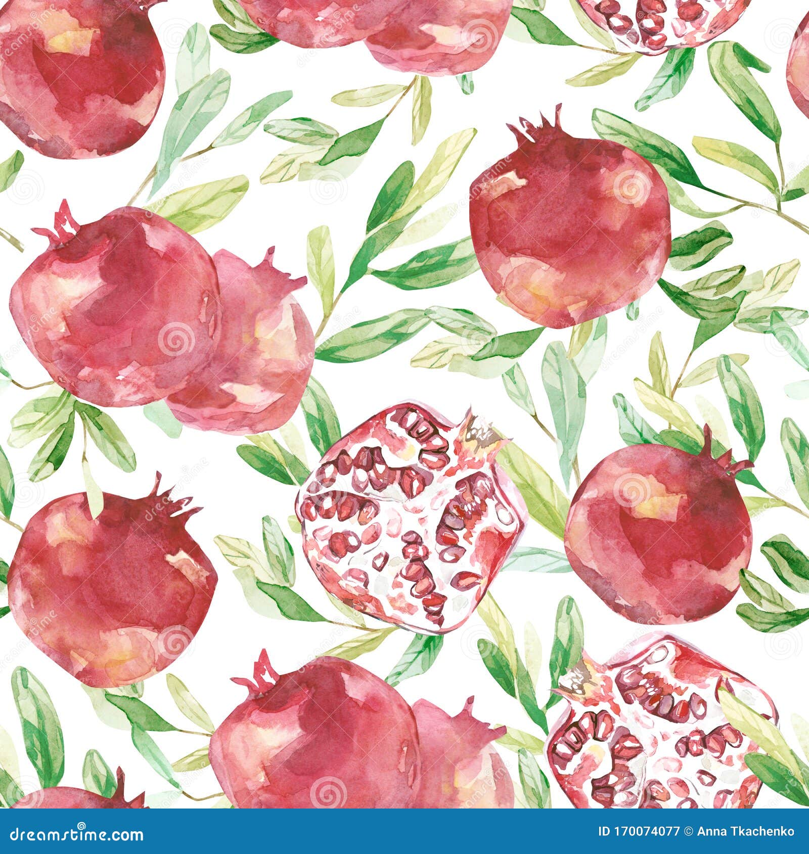 Watercolor Pomegranate Seamless Pattern. Spring Botanical Texture ... Watercolor Pomegranate Seamless Pattern. Spring Botanical Texture ...