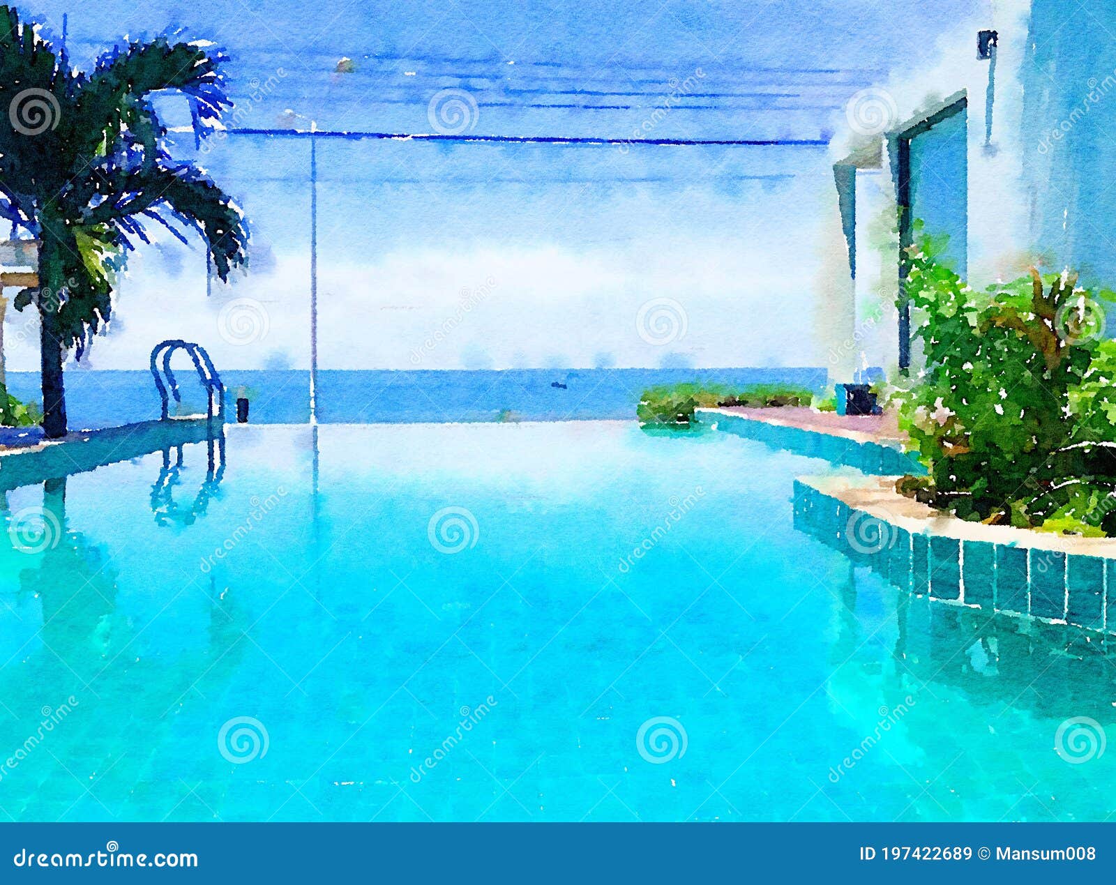 Watercolor of Pool in Village Stock Image - Image of home, water: 197422689