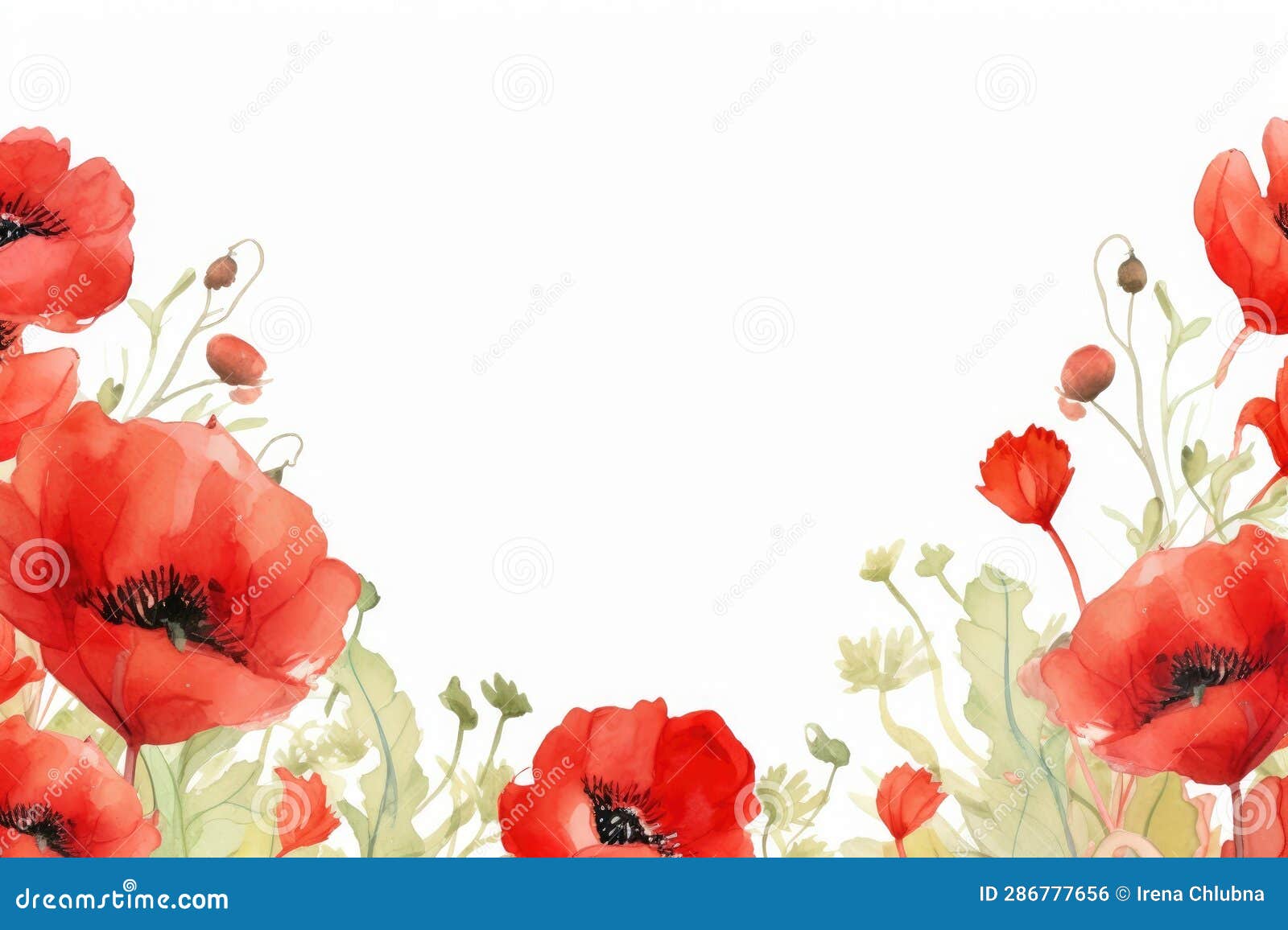 Watercolor poppy frame stock illustration. Illustration of leaf - 286777656
