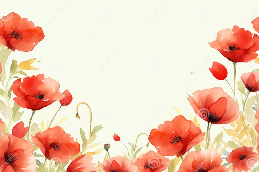 Watercolor poppy frame stock illustration. Illustration of springtime ...