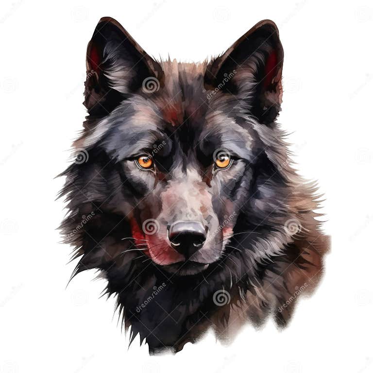 Watercolor Portrait of a Black Wolf with Intense Eyes Stock Photo ... Watercolor Portrait of a Black Wolf with Intense Eyes Stock Photo ...