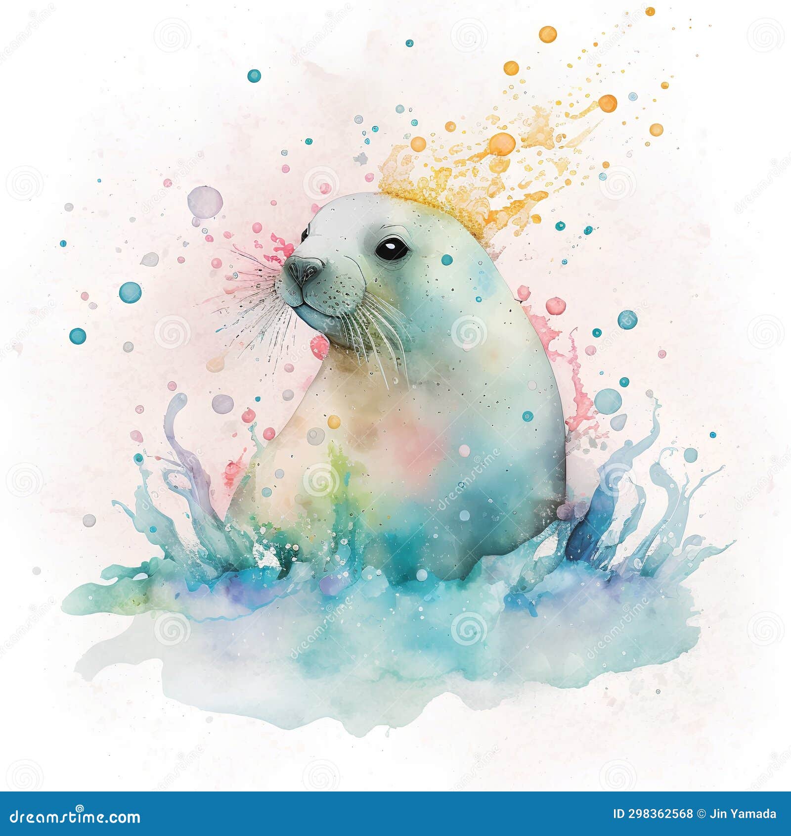 Watercolor Portrait of a Seal in the Water with Splashes. Stock ...