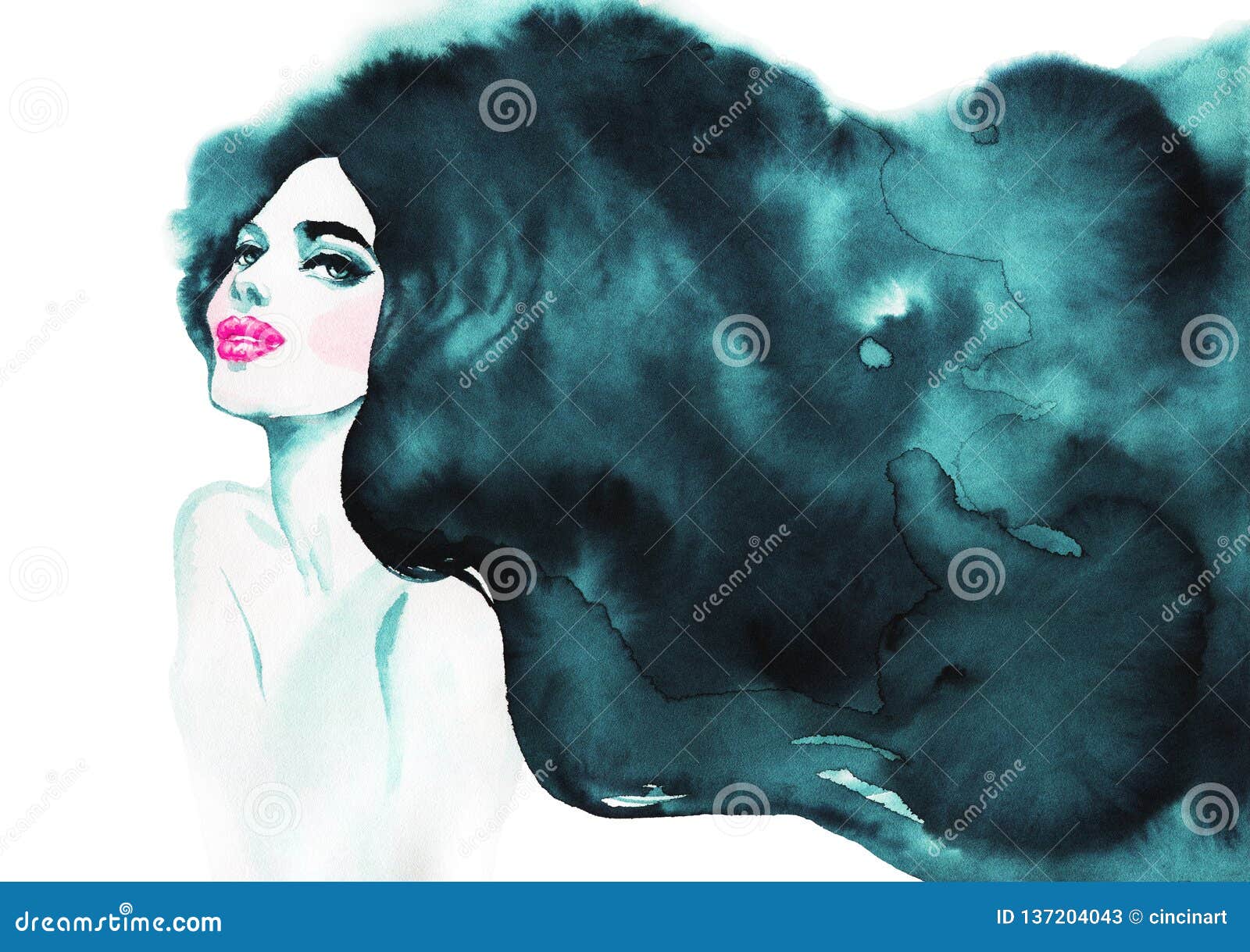 Watercolor Portrait Of Sexual Woman Stock Illustration Illustration