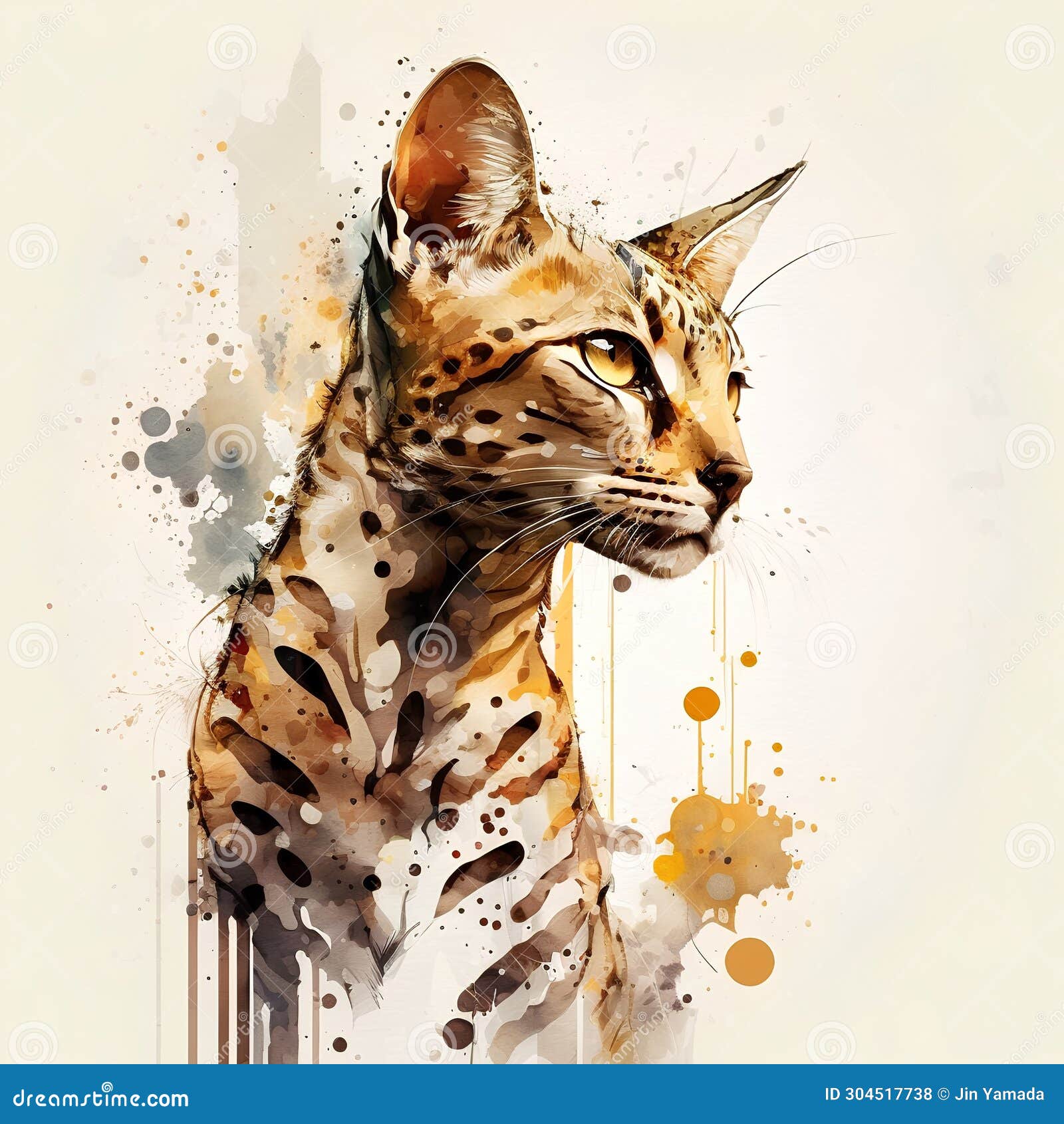 Watercolor Portrait of a Wild Cat in Profile. Vector Illustration Stock ...