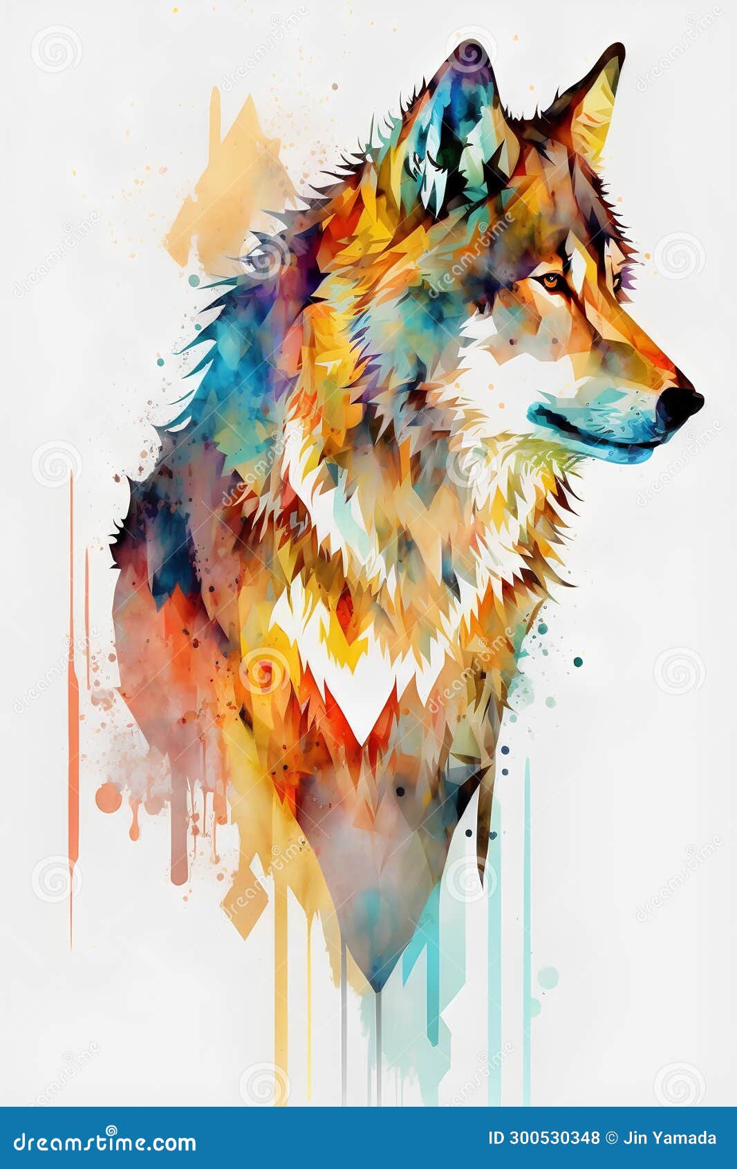 Watercolor Portrait of a Wolf with Watercolor Splashes. Vector ...