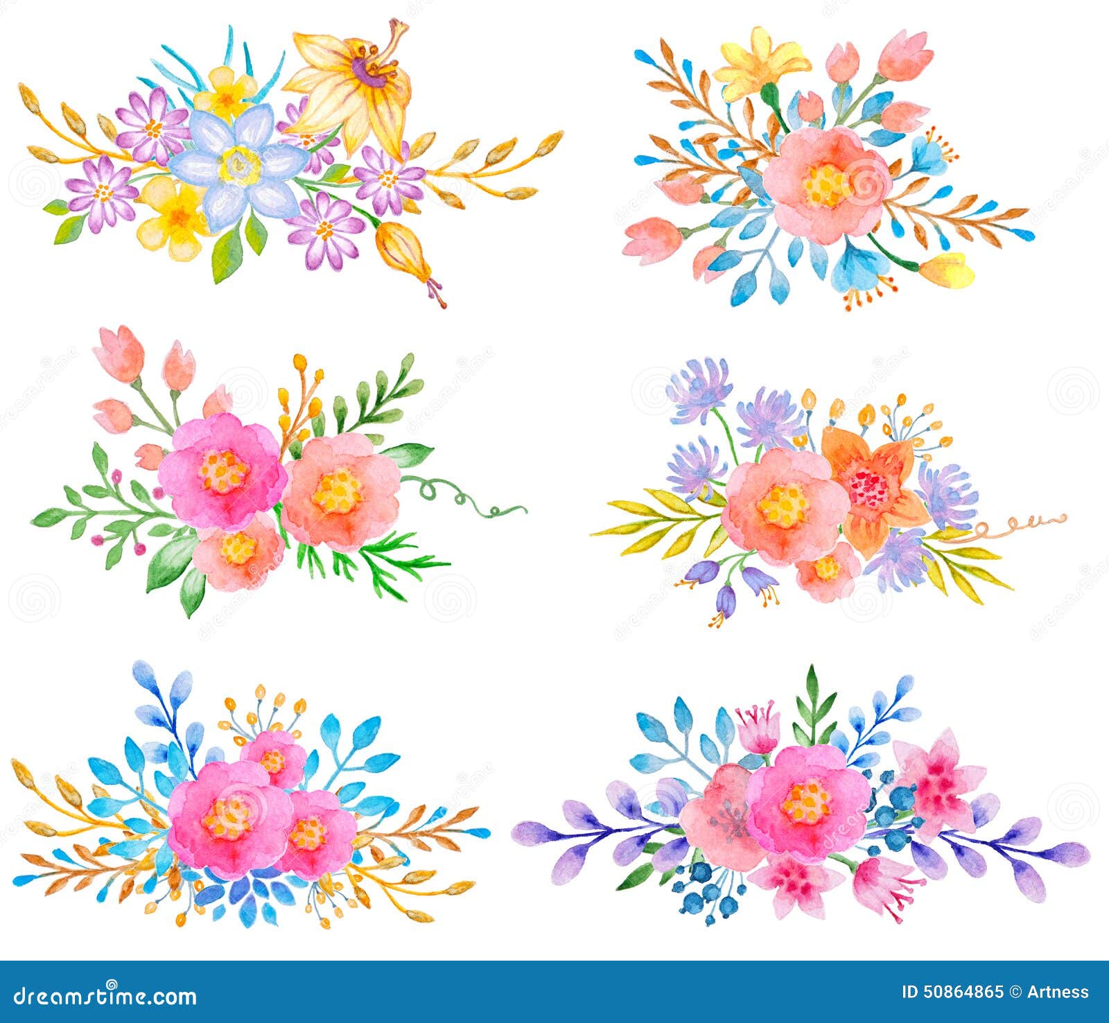 Watercolor posies stock illustration. Illustration of drawing - 50864865