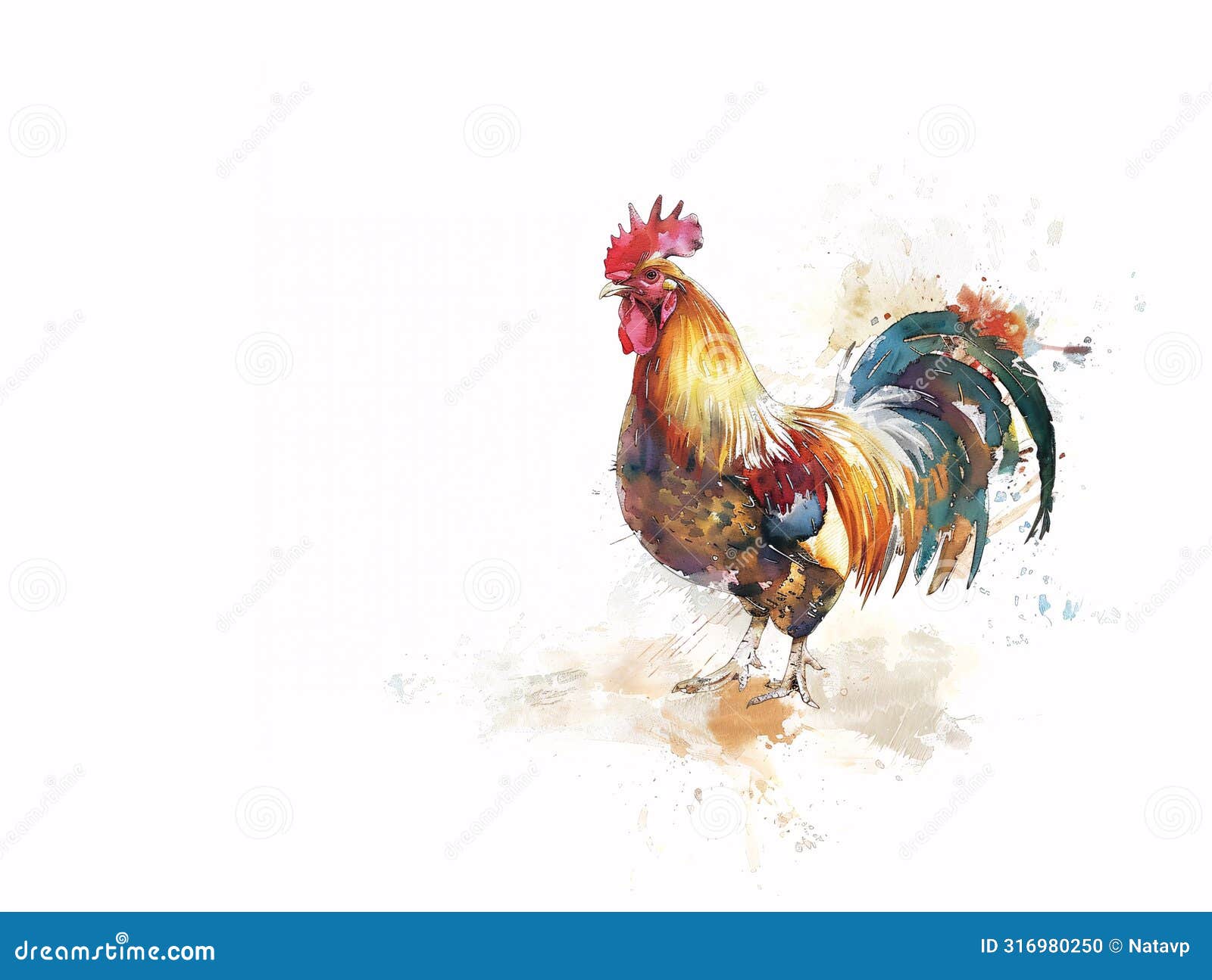 Watercolor Poster with Rooster Stock Illustration - Illustration of ...